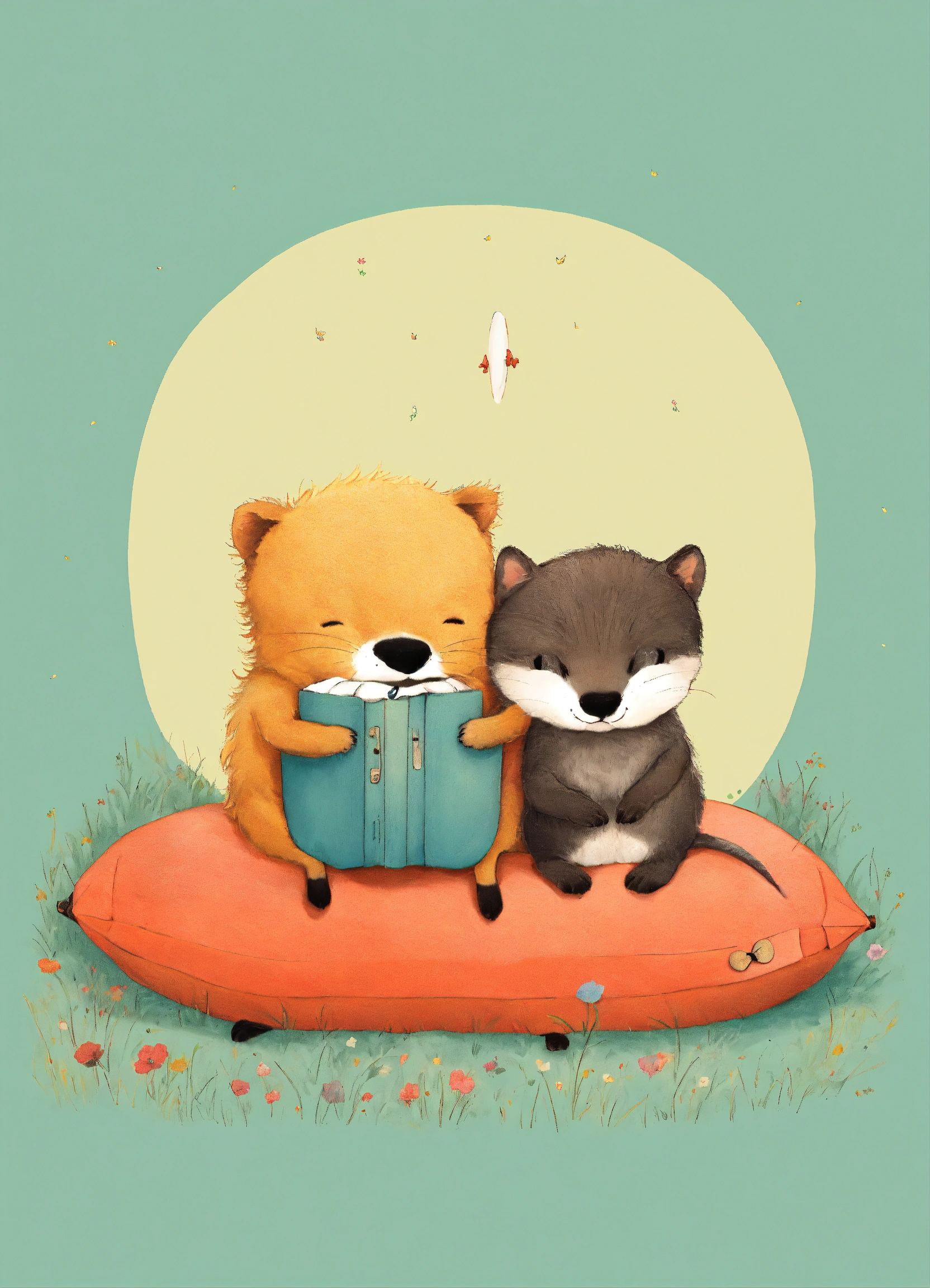 Lexica - Happy friends cuddling, cute critters, by oliver jeffers
