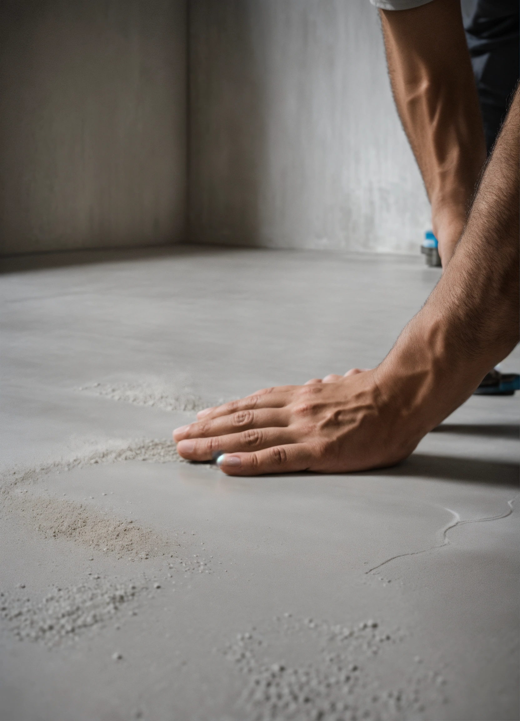 Lexica - Detail of hand detail of person sanding the microcement floor ...