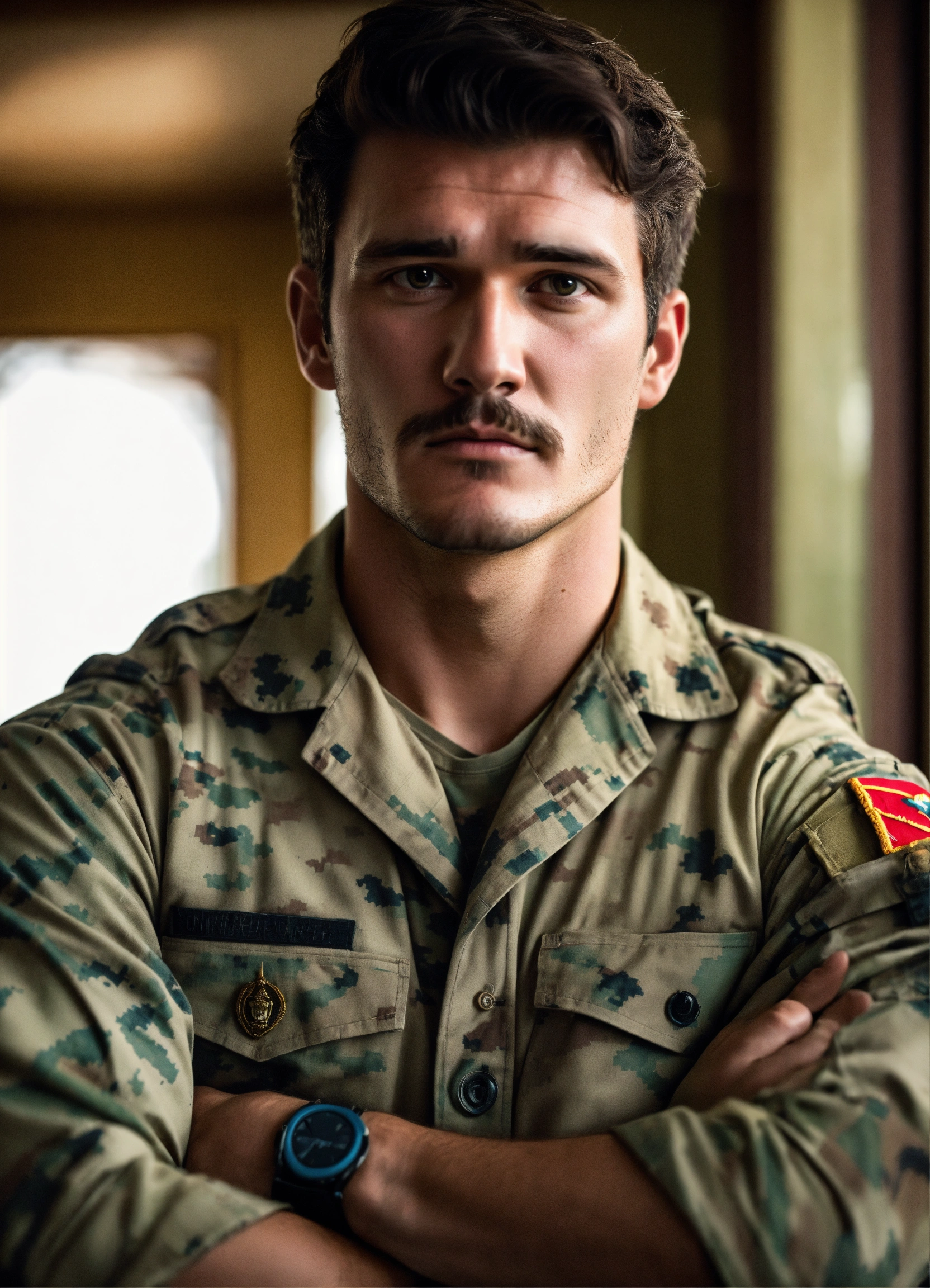 Lexica - Scared man, US Marine, FRONT VIEW, casual clothes, arms ...