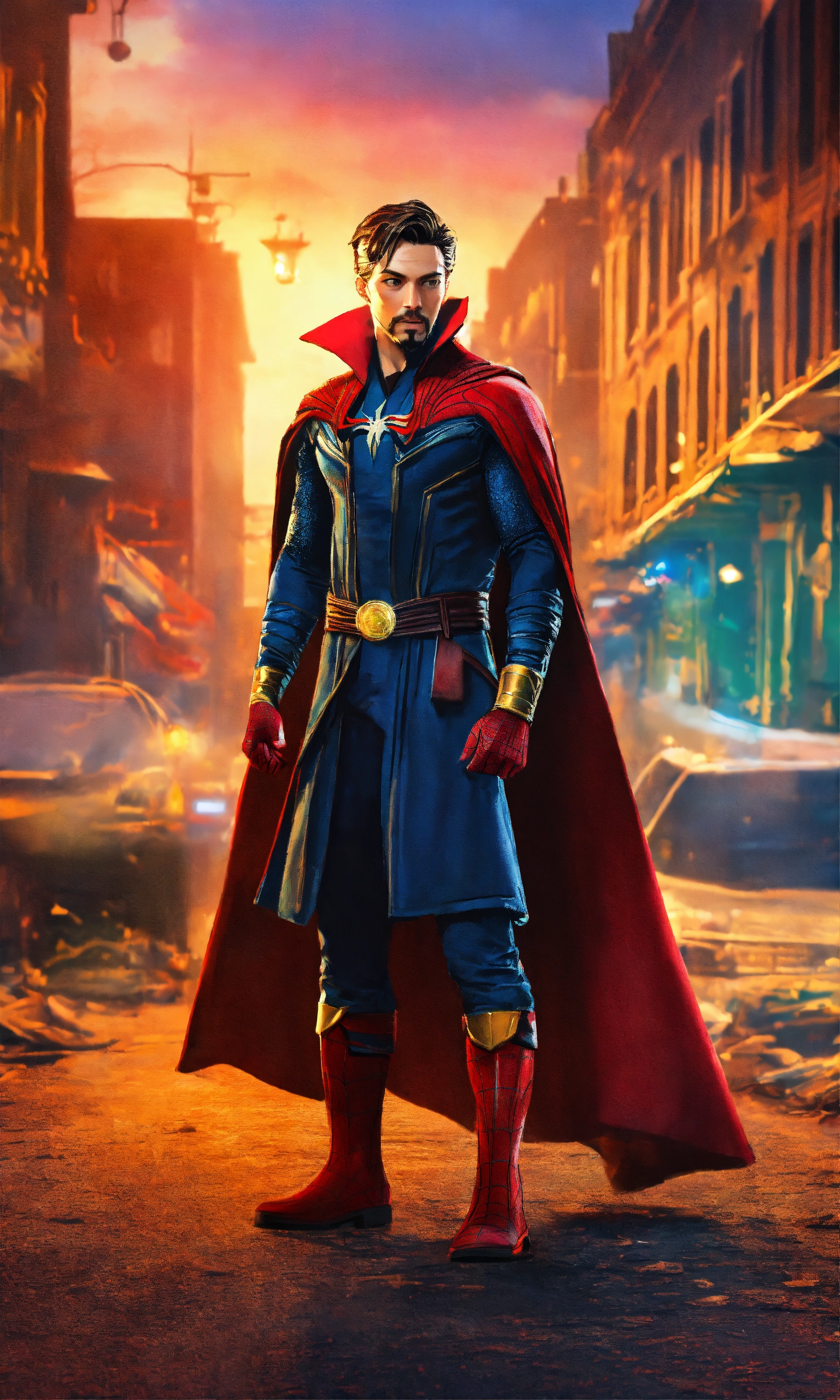 Lexica - Spiderman as Doctor Strange full-body, colorful background, 2d ...