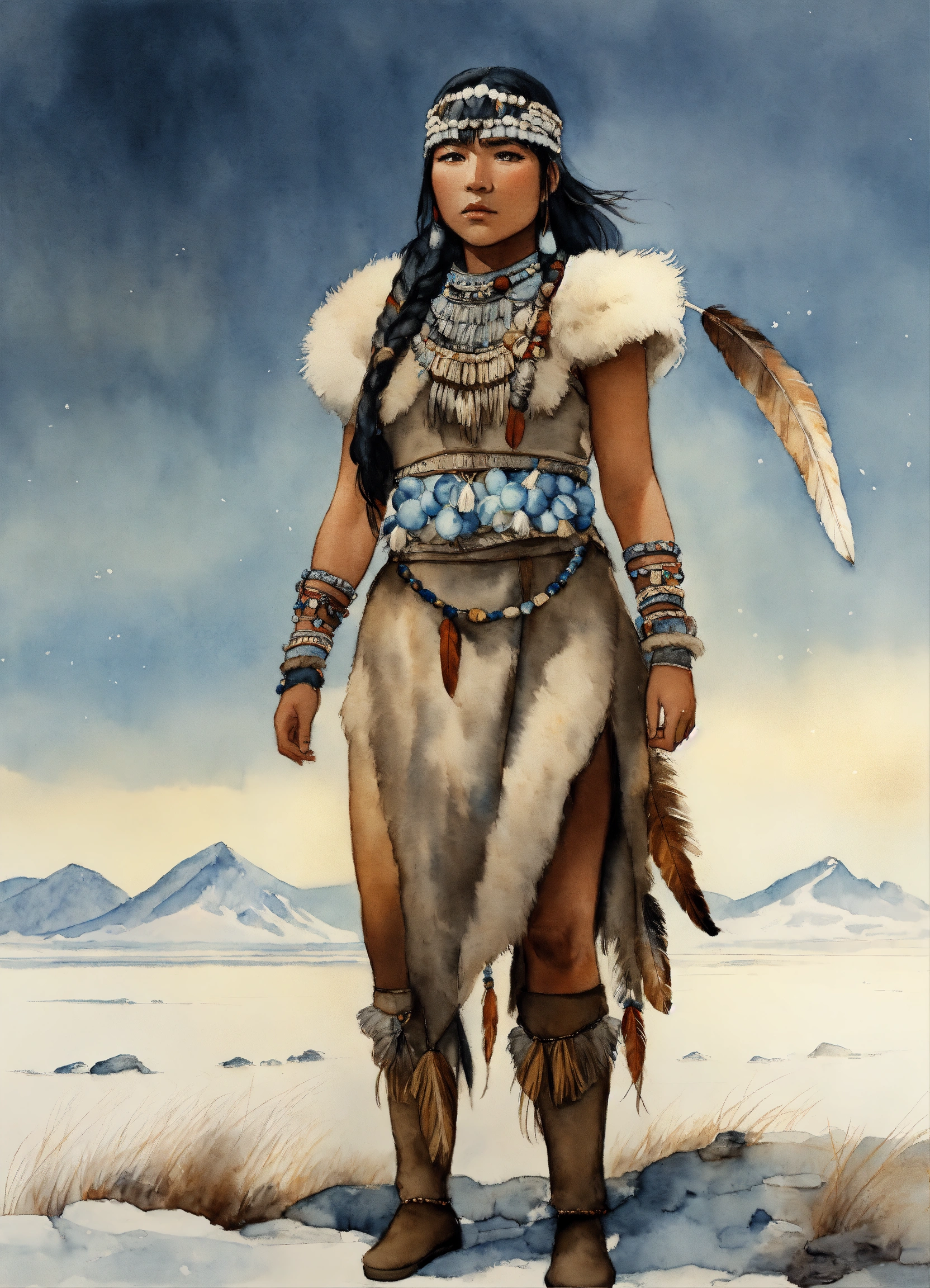 Lexica - Full body Illustration of an inuit woman, young, 18 years old ...