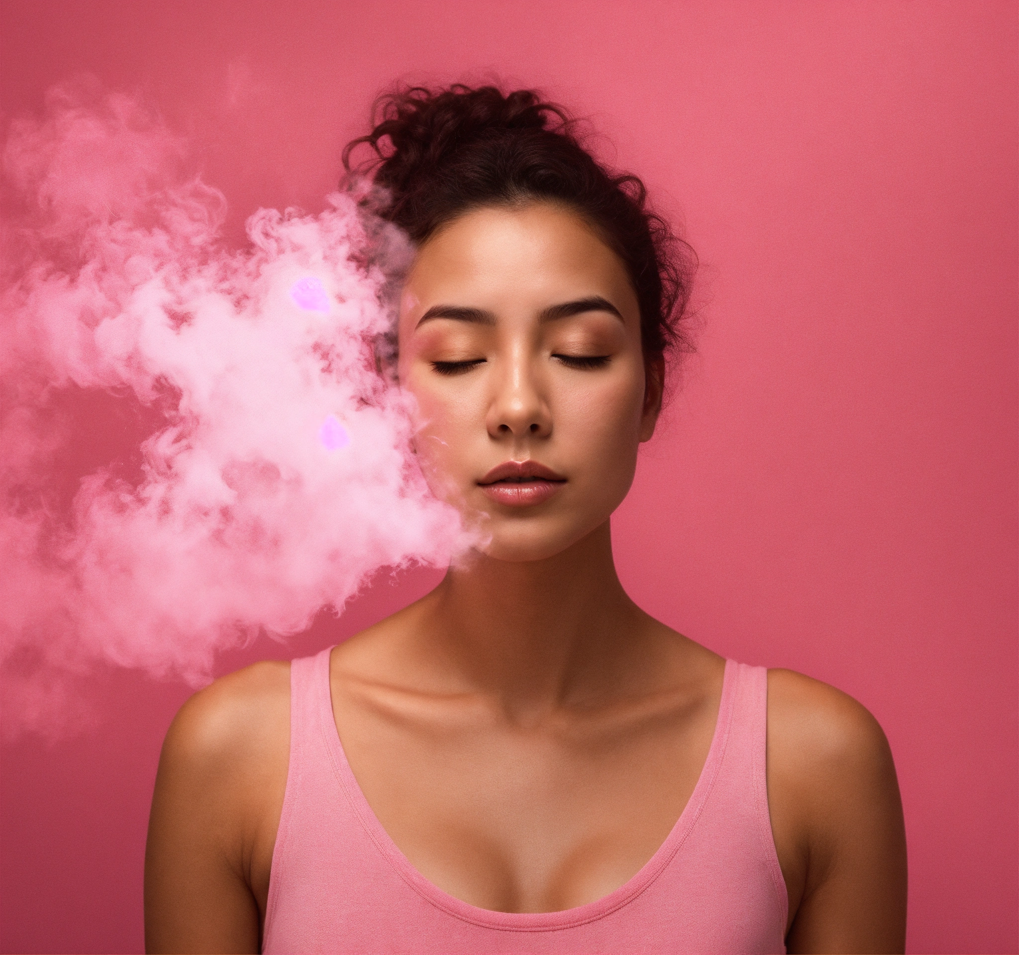 Lexica - Clear ambient glowing pink background, mixed race female steam ...