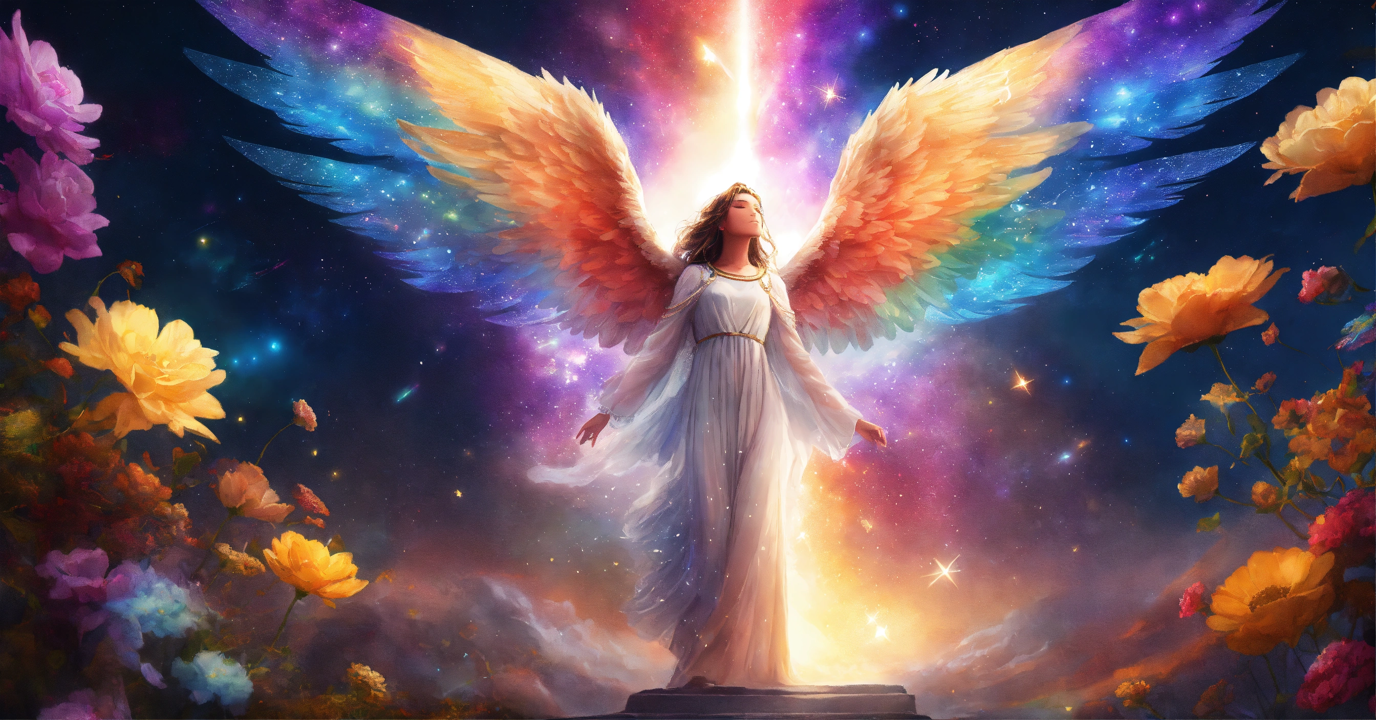 Lexica - Digital painting of an angel with beautiful wings in space ...