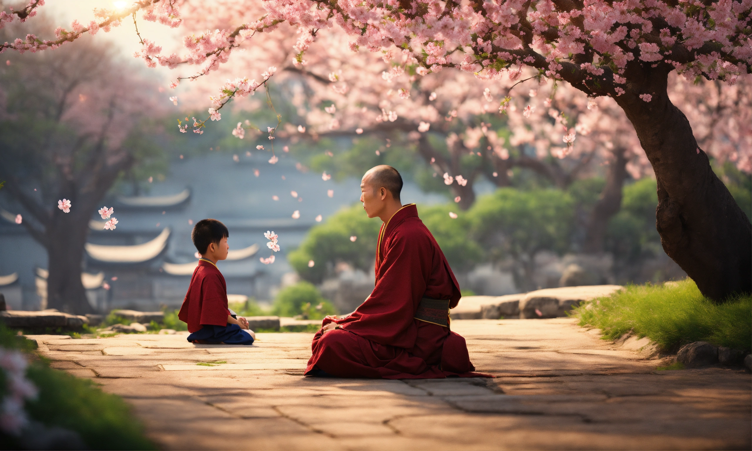 Lexica - 8k image of a Chinese monk, and a young disciple, in ancient ...