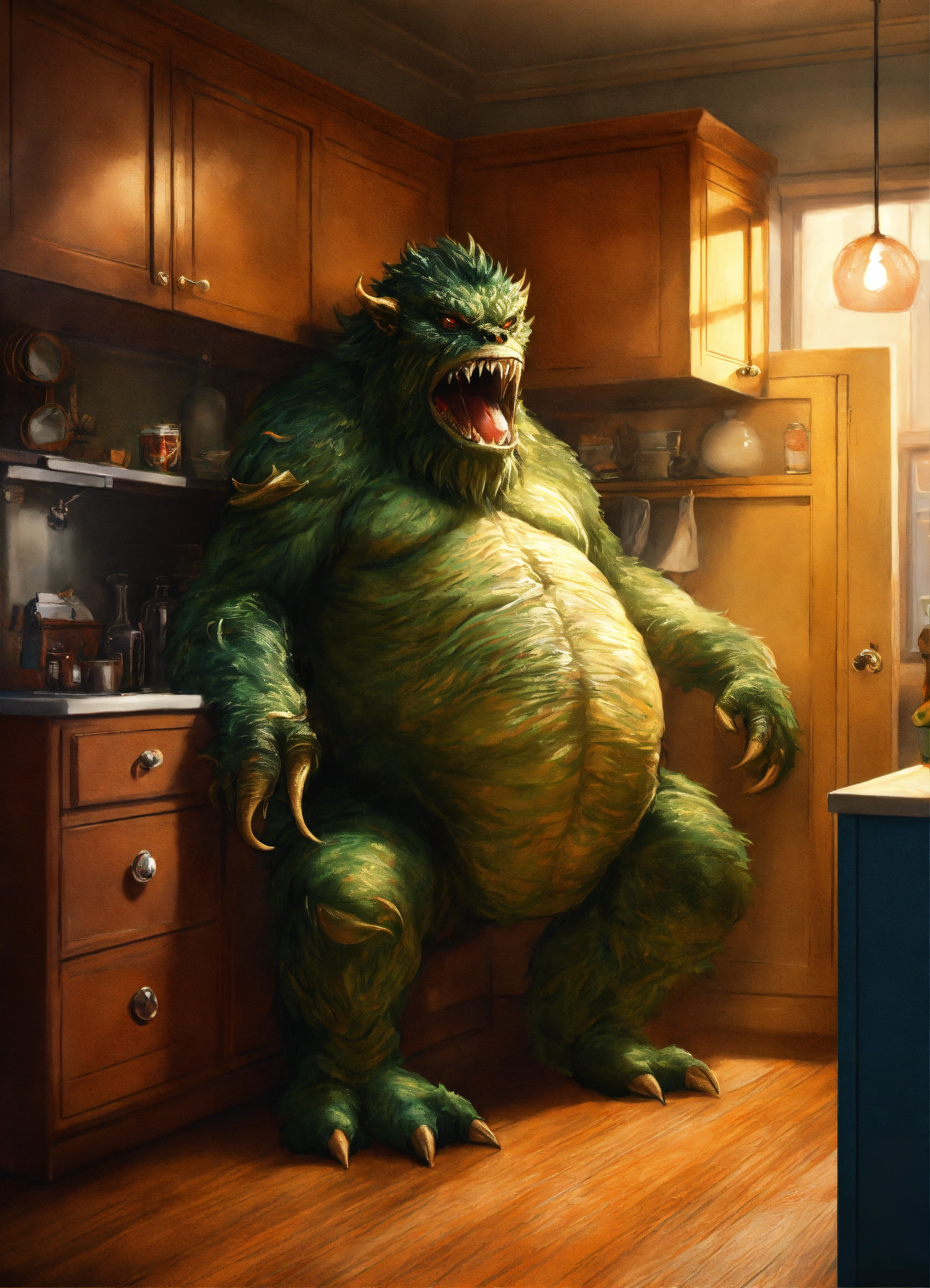 Lexica - A realistic monster coming out of my cabinet, by Ken Wong.