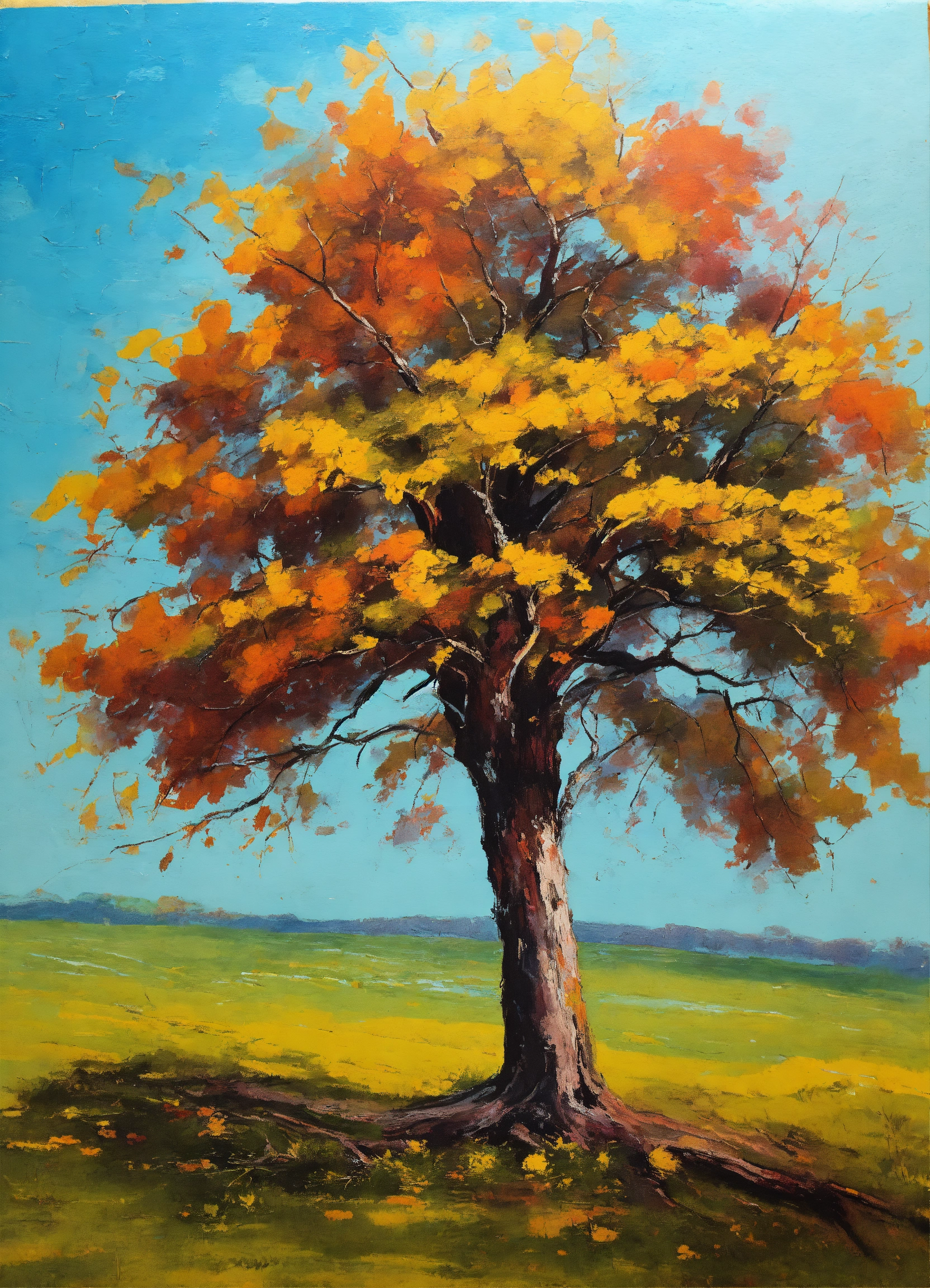 Lexica - Draw an old tree painting, mixing acrylics, palette knife and ...