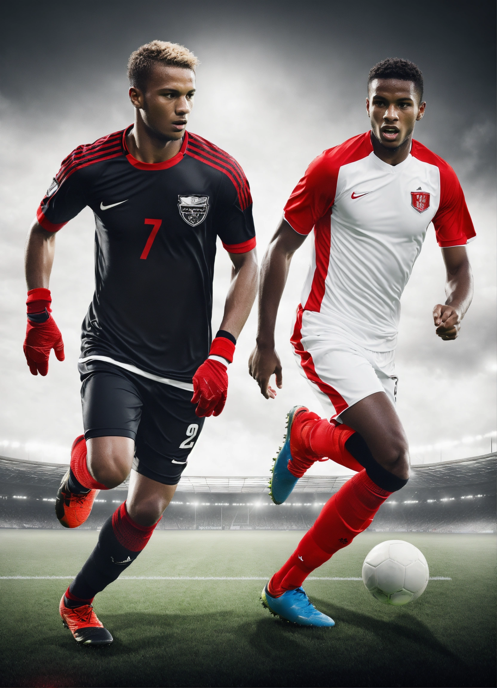 Lexica - Black and white soccer player vs red and white soccer player ...