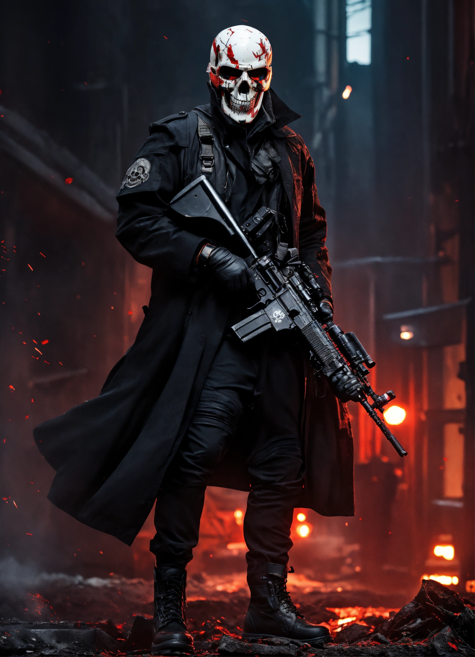 Lexica - A man wearing a full face mask that is black with a white ...