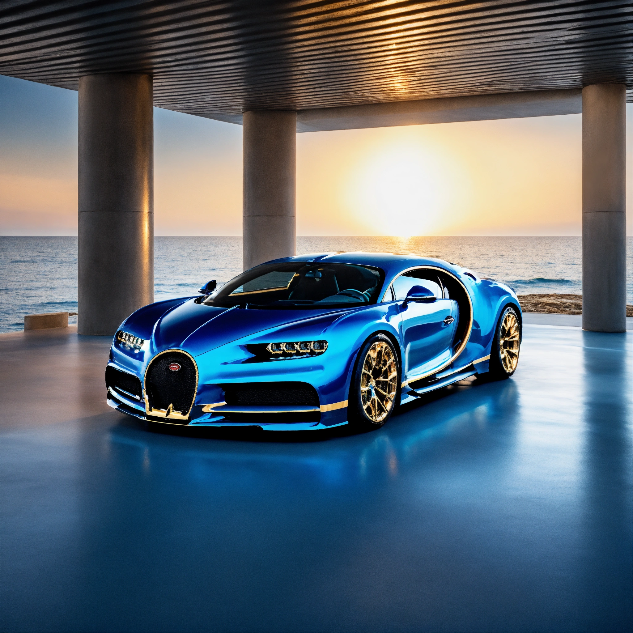Lexica - Bugatti chiron golden car, blue ocean floor, 8k