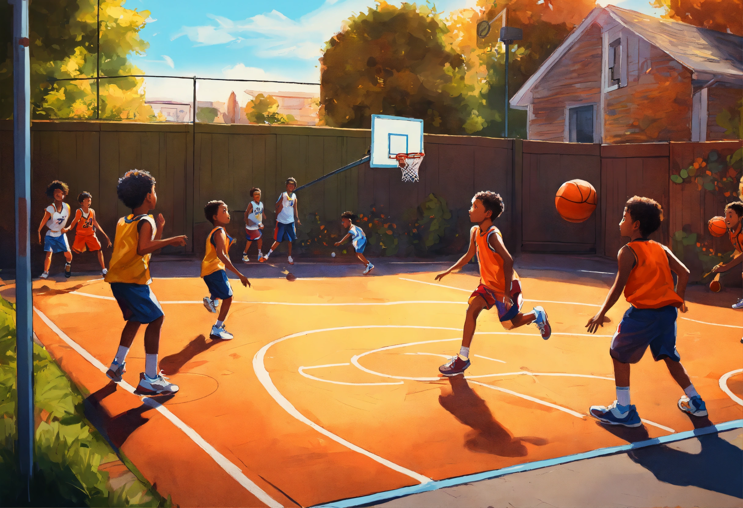 Lexica - A hand drawn painting of a group of children playing ...