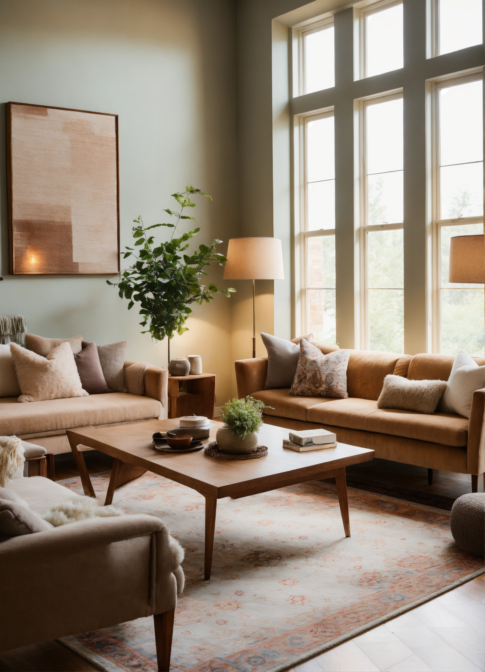 Lexica - A well-lit living room with large windows allowing natural ...