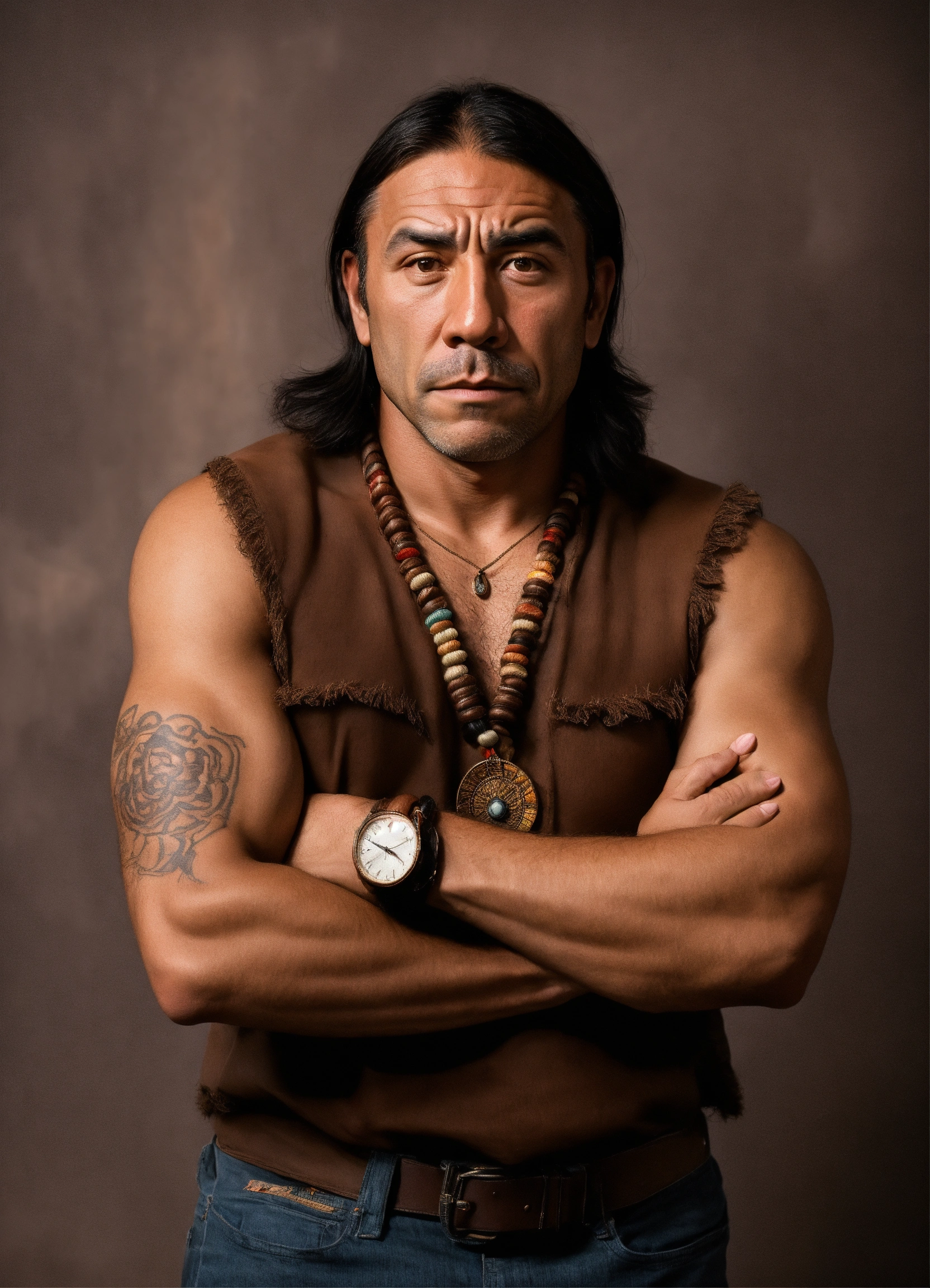 Lexica - Scared native american man, FRONT VIEW, casual clothes, arms ...
