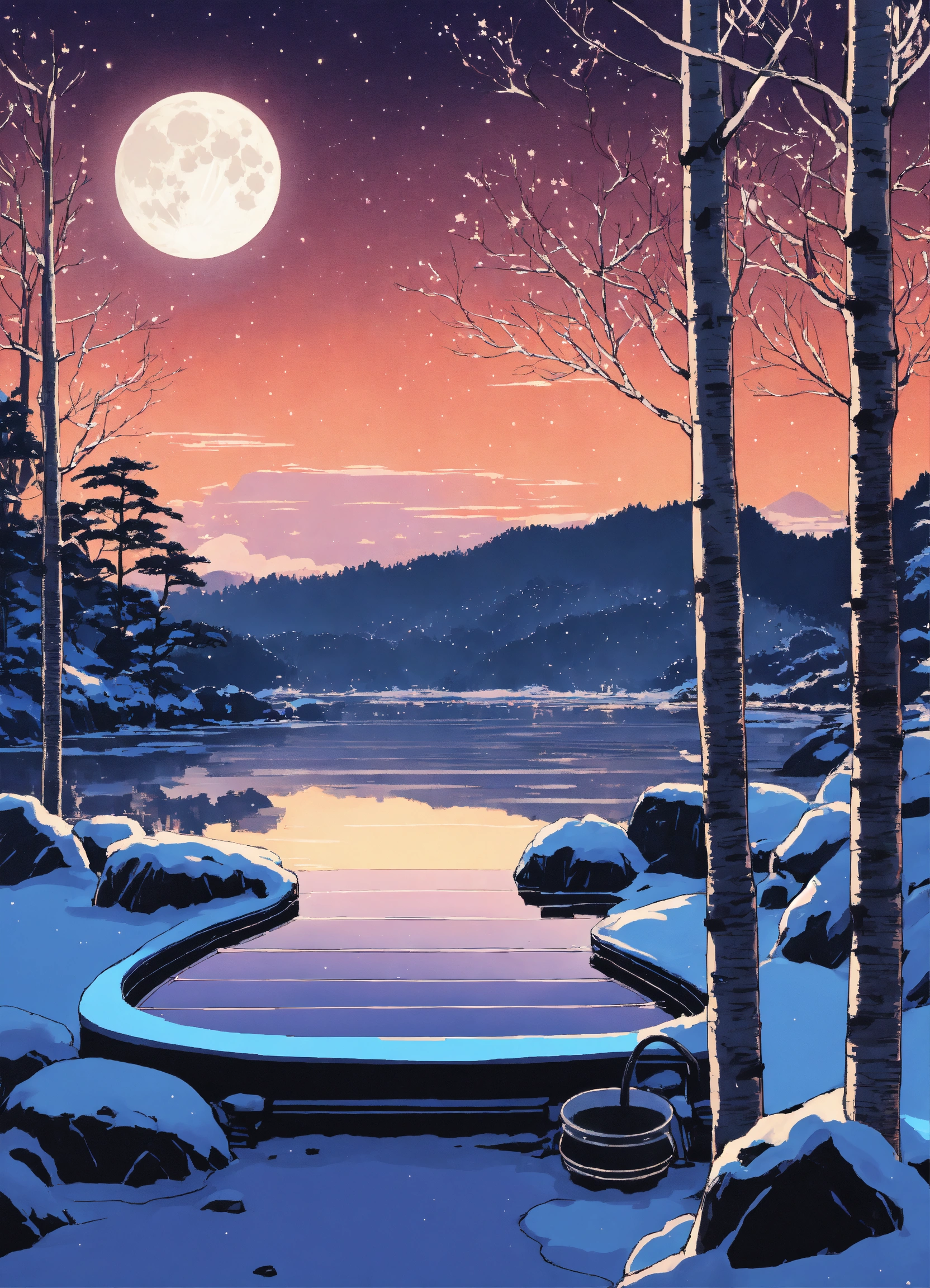 Lexica - Japanese hot spring, open-air bath, winter scenery ...