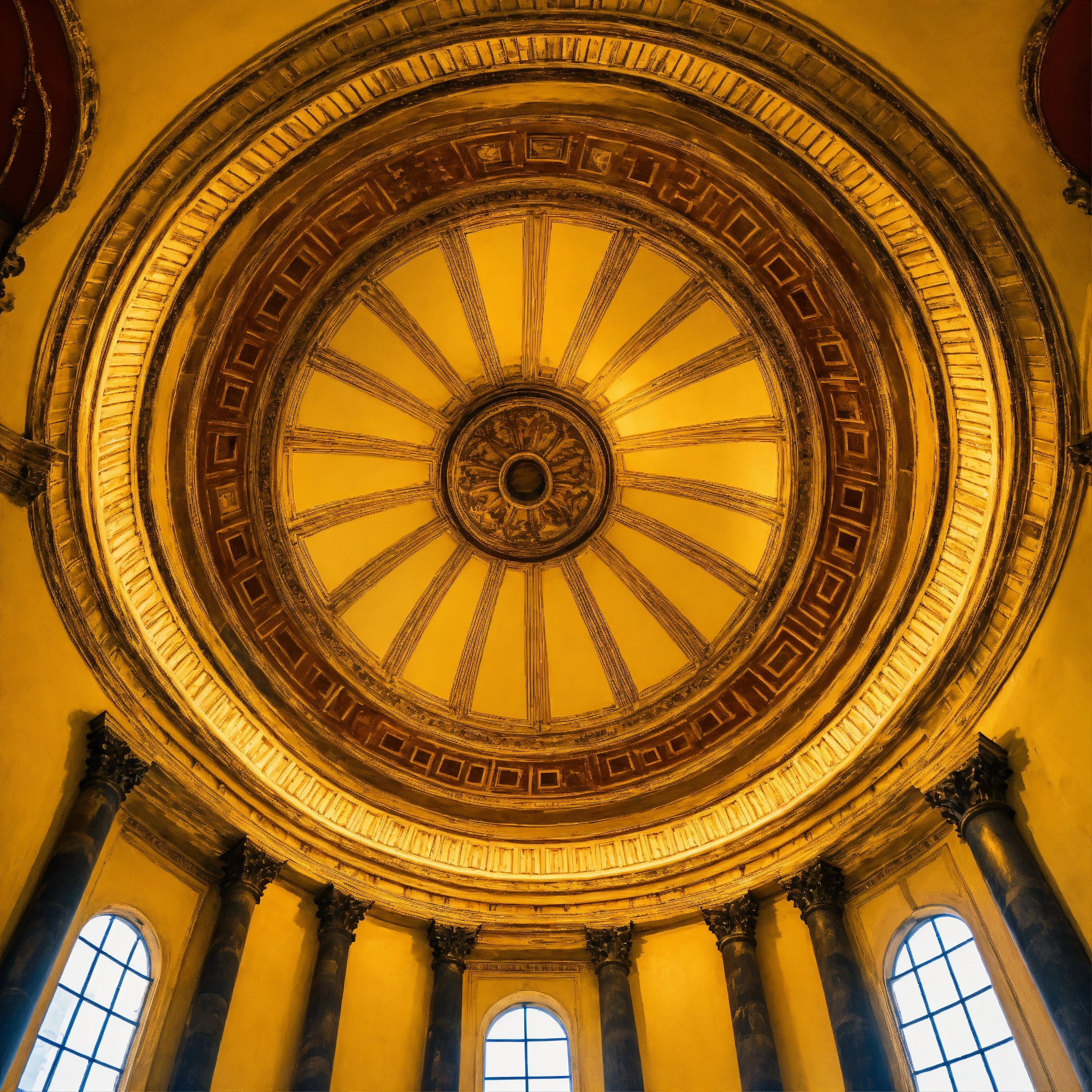 Lexica - A round dome, ceiling painted and lined with columns