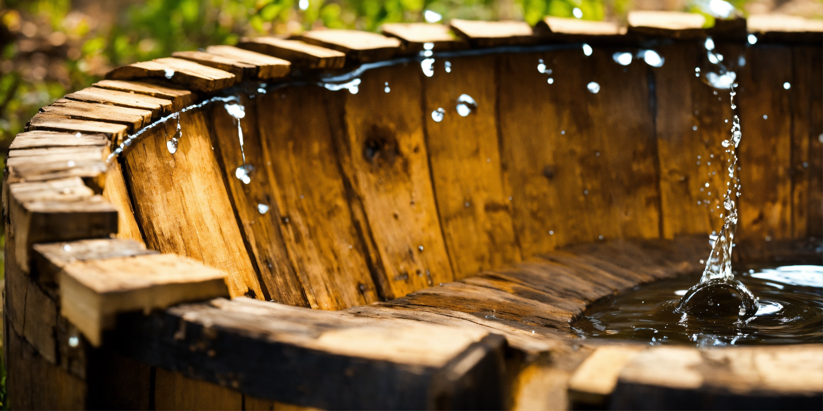 Lexica - Broken Wooden barrel with a leaking water