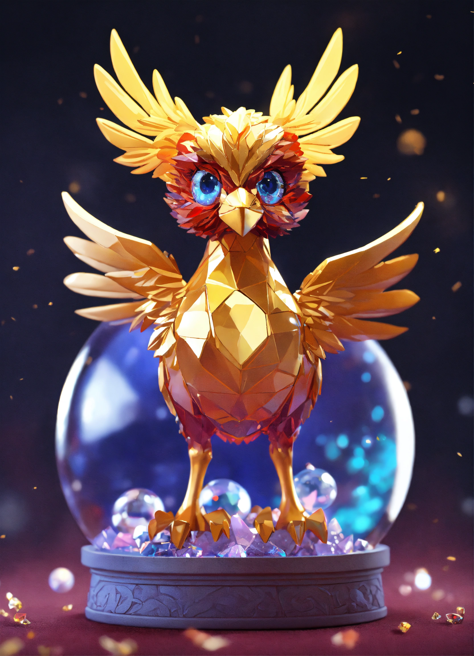 Lexica - A cute adorable baby phoenix made of crystal ball with low ...