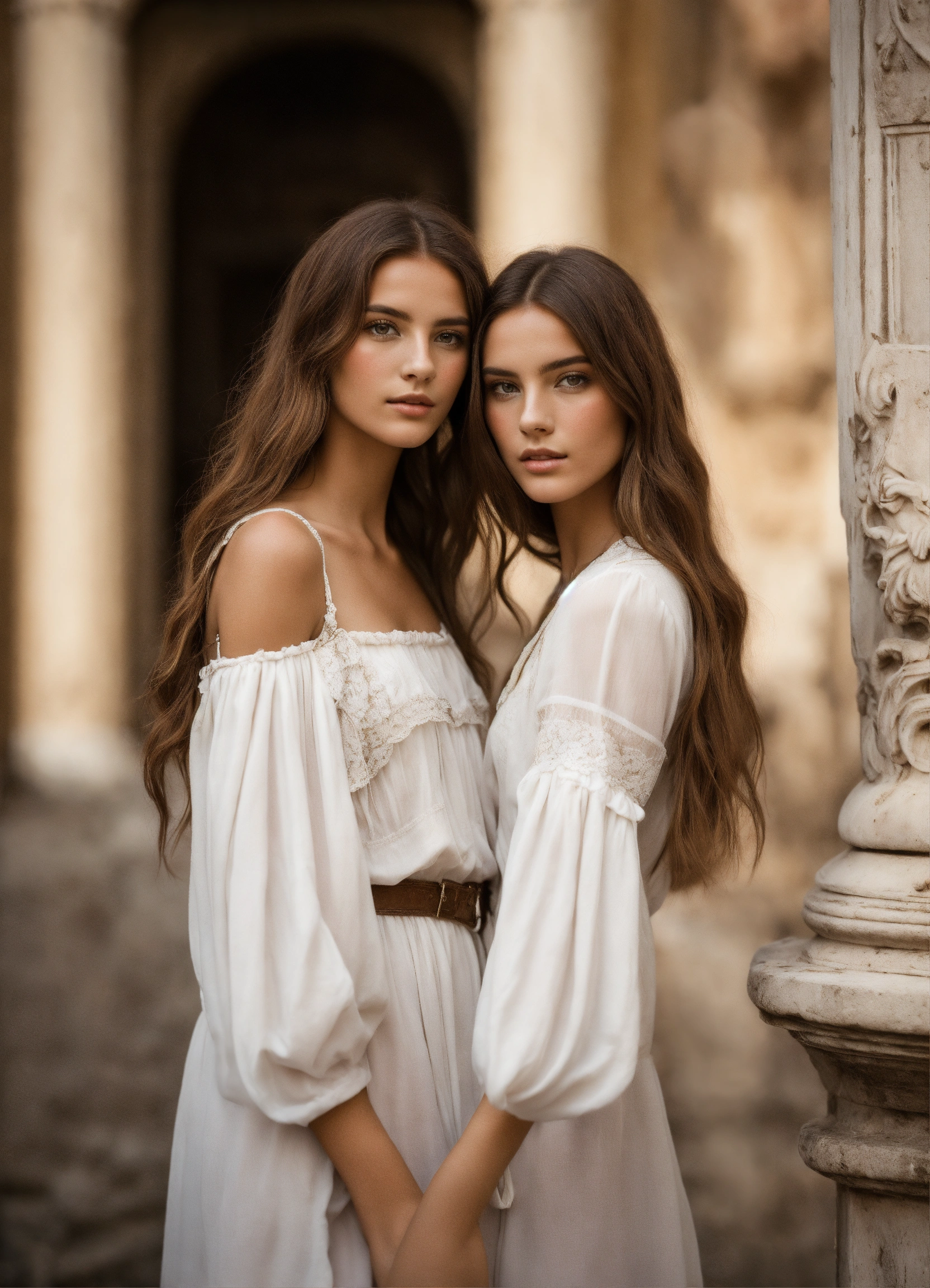 Lexica - Photo at day with two female models in antique rome, looking ...