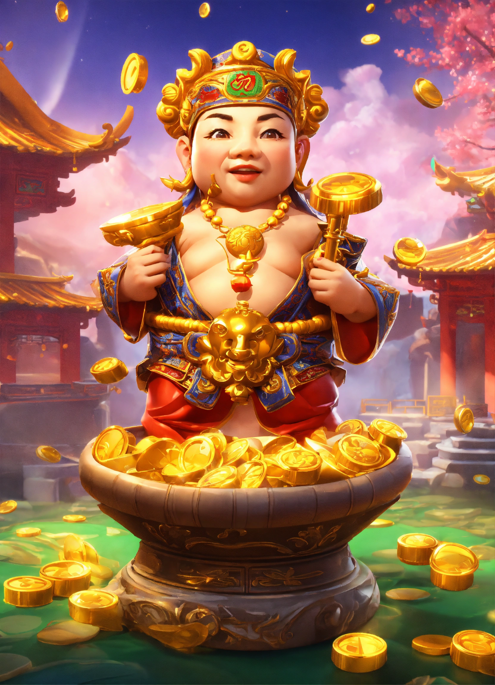 Lexica - 3D god of wealth (Chinese) slot machine game impressionistic ...