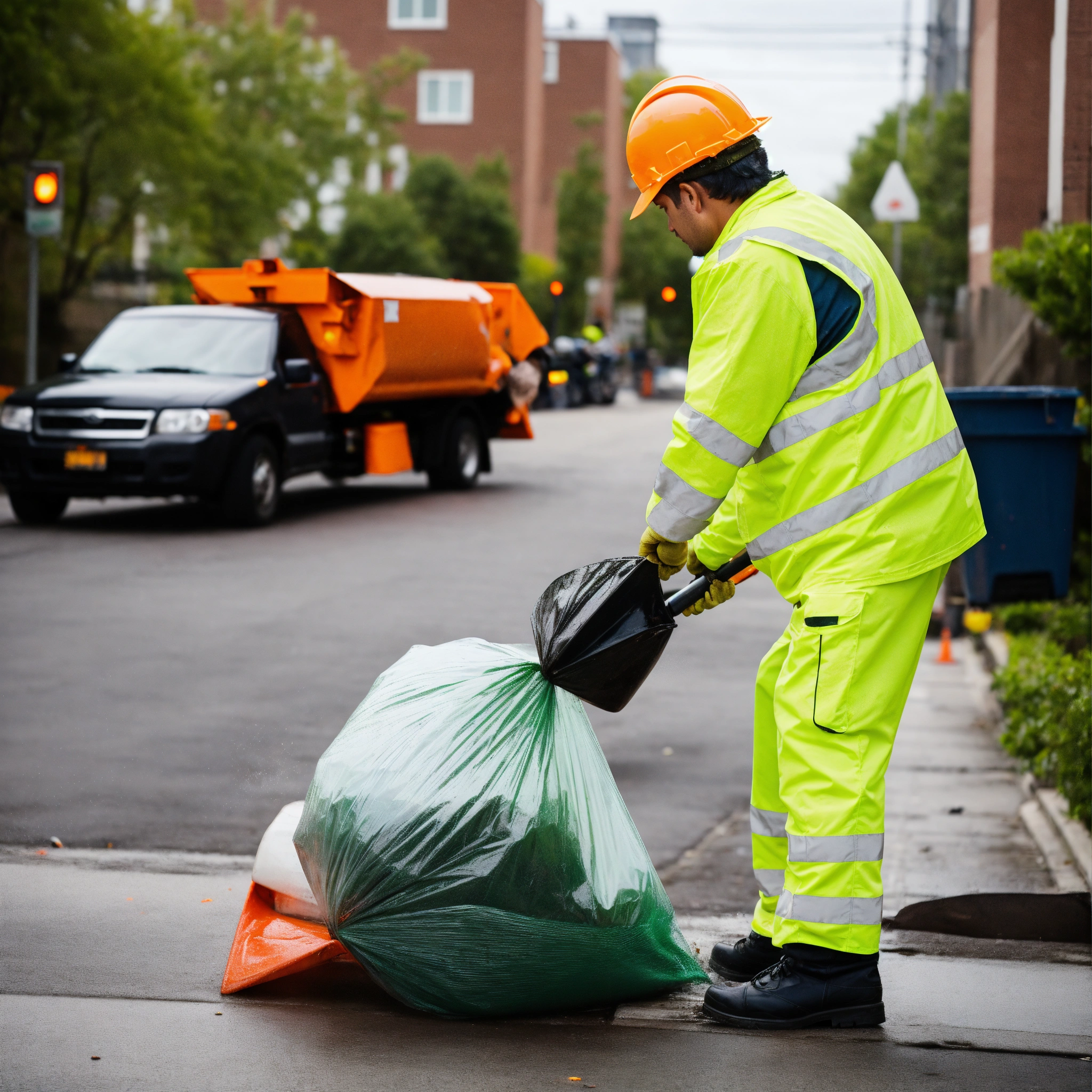 Lexica - Stock images of garbage men doing their job in high-visibility ...
