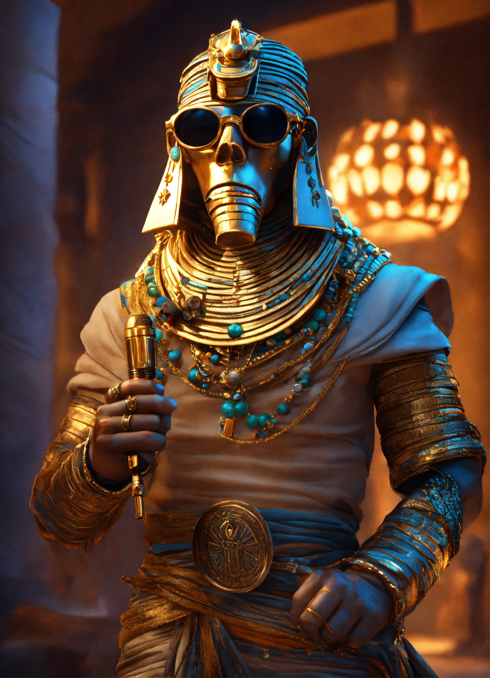 Lexica - An old funny egyptian mummy, all wrapped, singing rap music ...