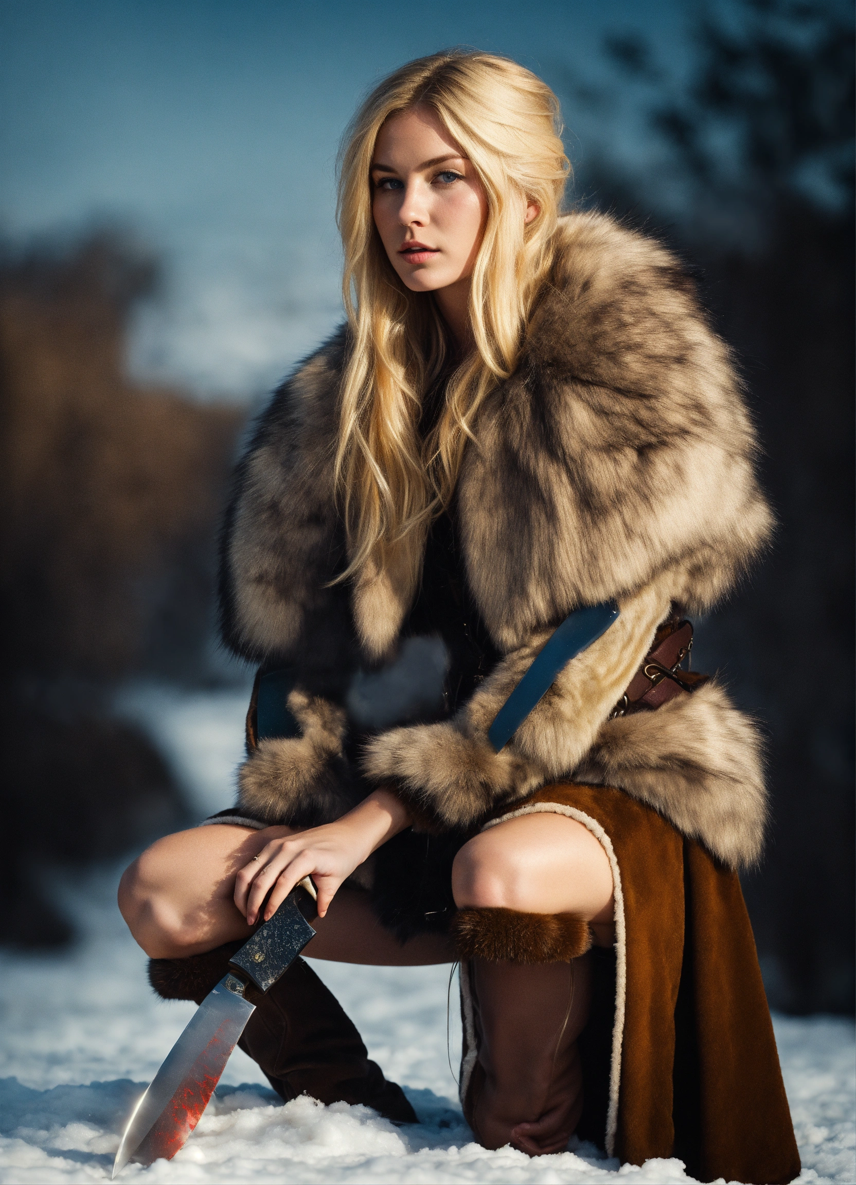 Lexica - Anglo saxon blonde woman in furs with a knife
