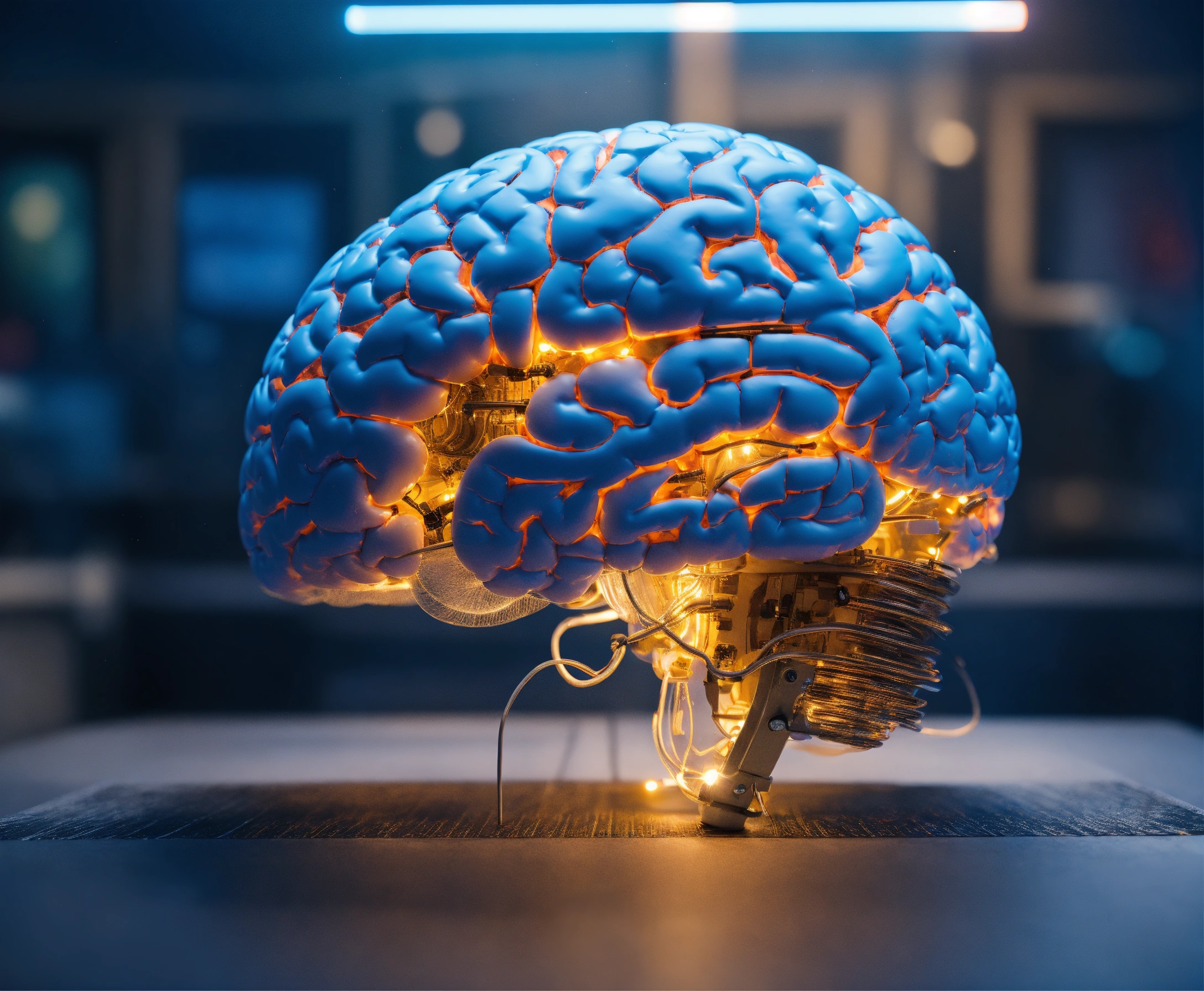 Lexica - "illuminated thought process", glowing brain center stage ...