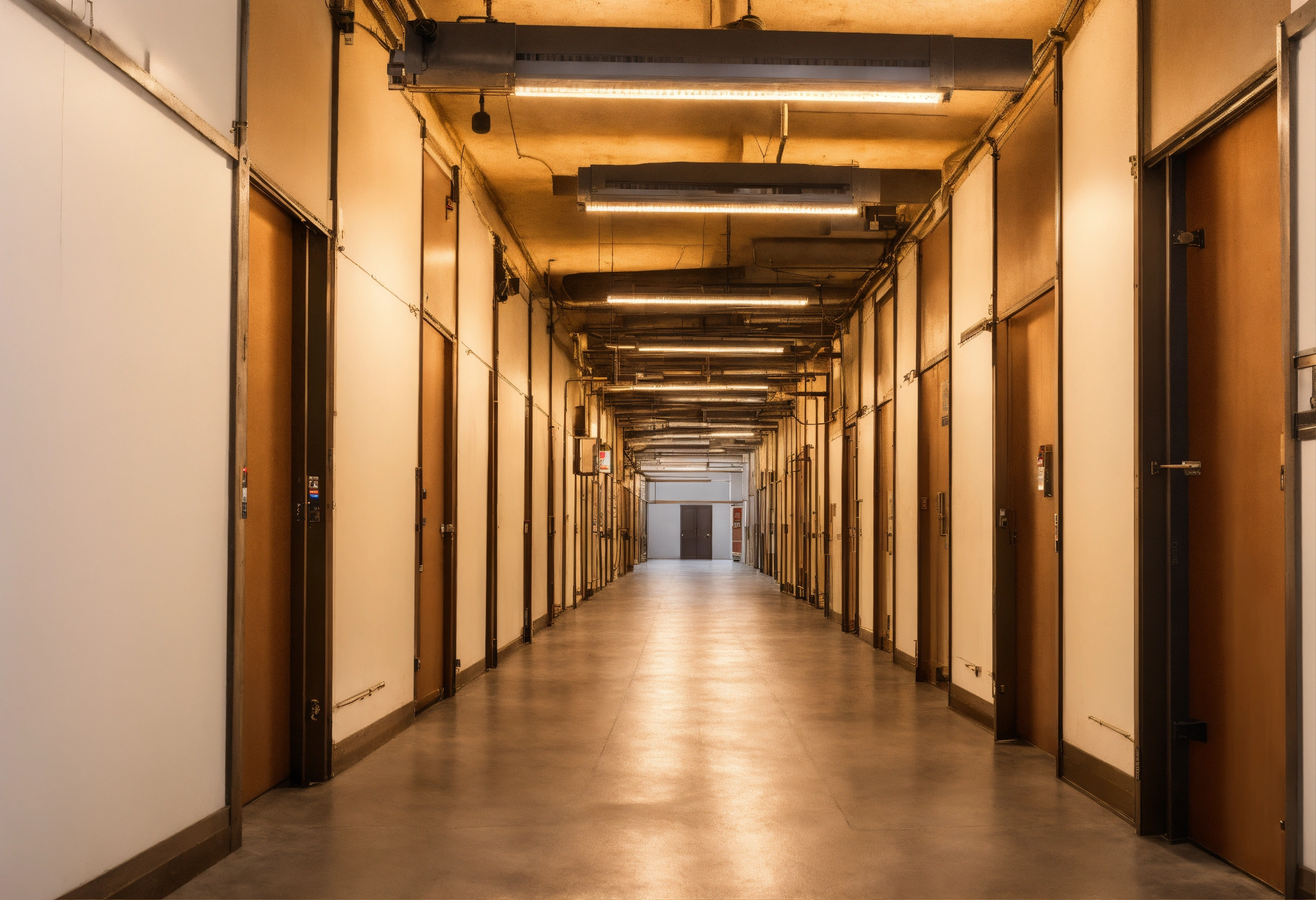 Lexica - A long, empty corridor with a white wall and artificial ...