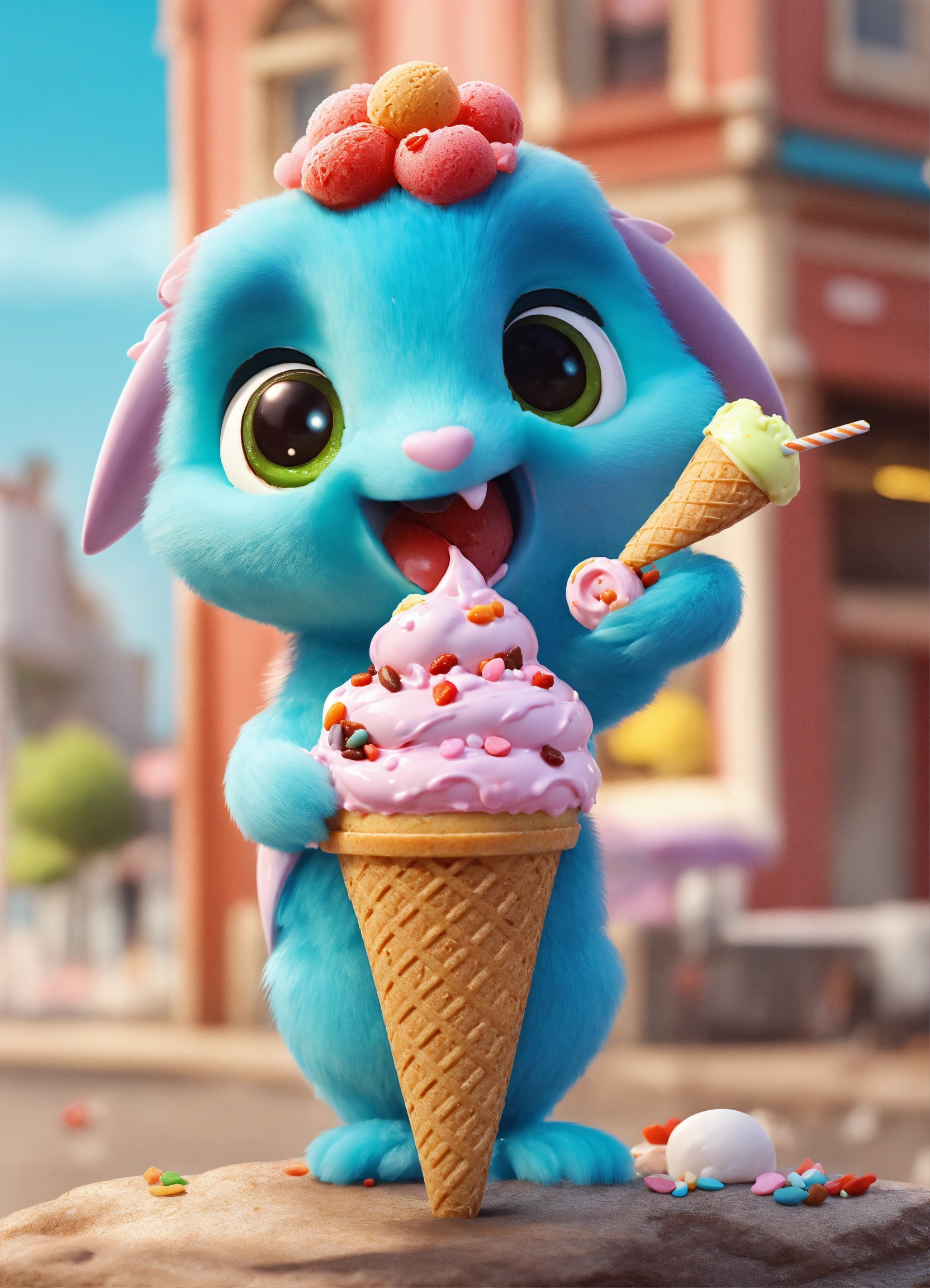 Lexica - A cute 3D craw-like character eating ice-cream, charming ...