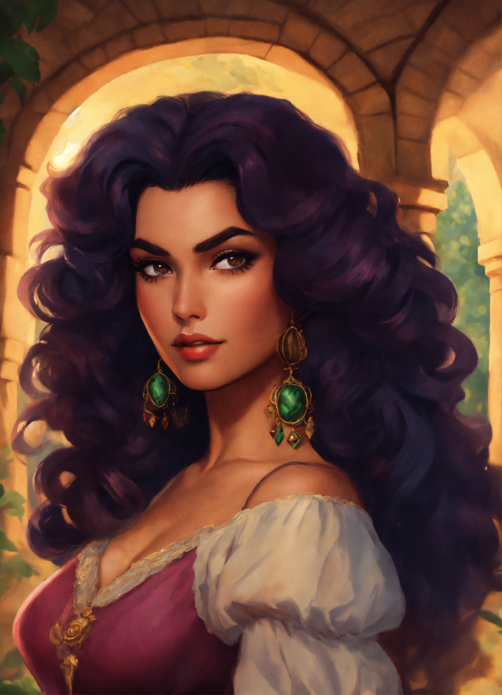 Lexica - "Veronica Lodge as Esmeralda", big hair, village, historical, fantasy art