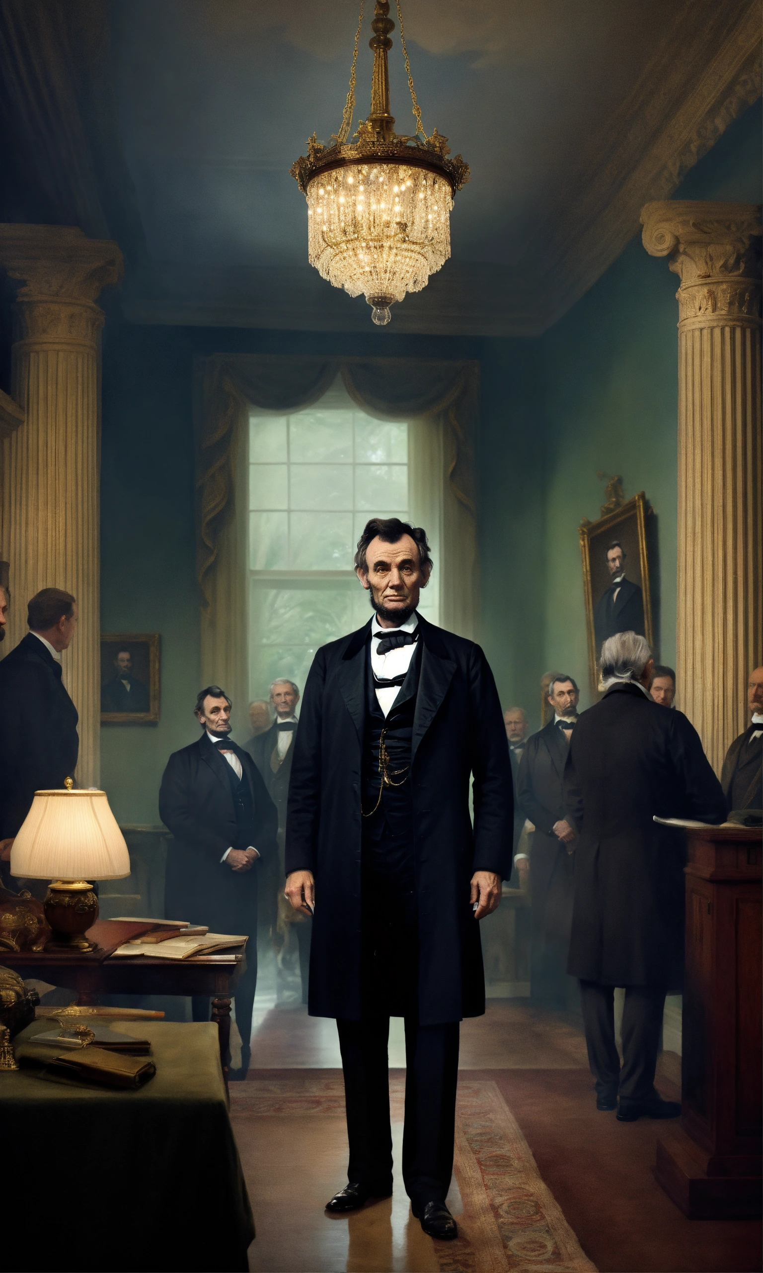 Lexica - The ghost of Abraham Lincoln in the white house with people ...