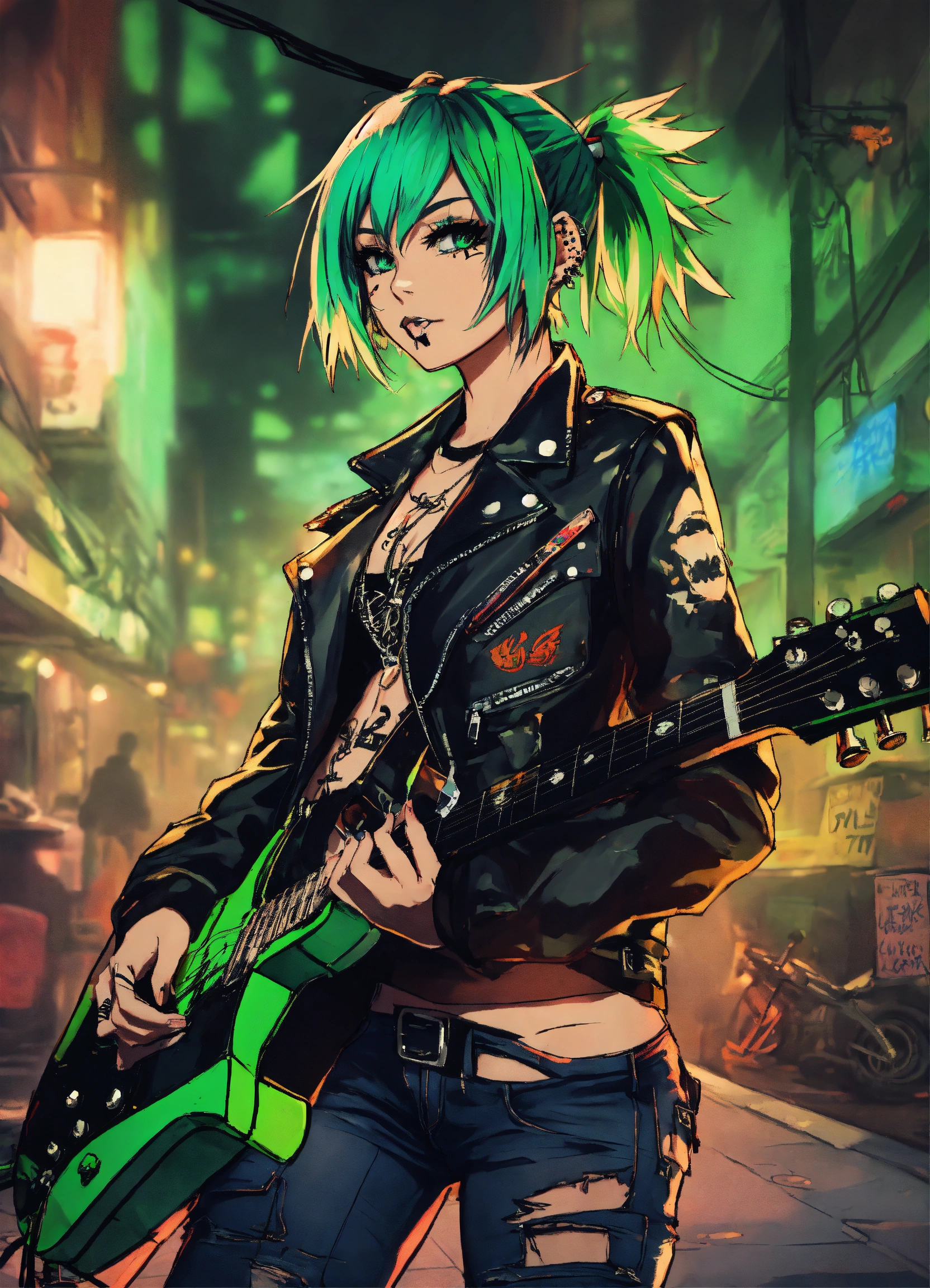 Lexica - 2D epic anime manga style, punk rock girl face tattoos ...