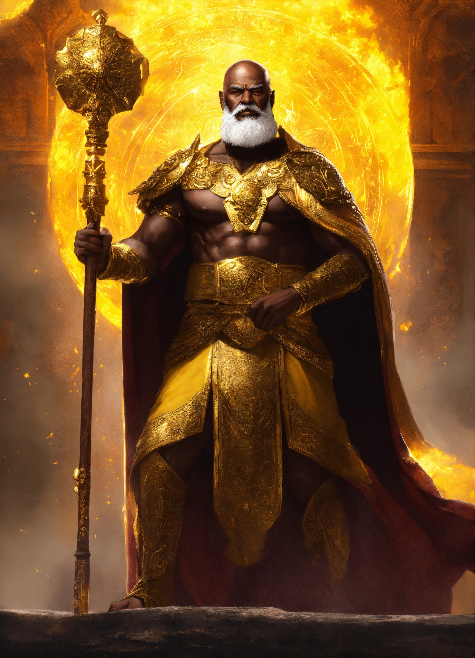 Lexica - Realistic, dark-skinned god, with golden war clothes and ...