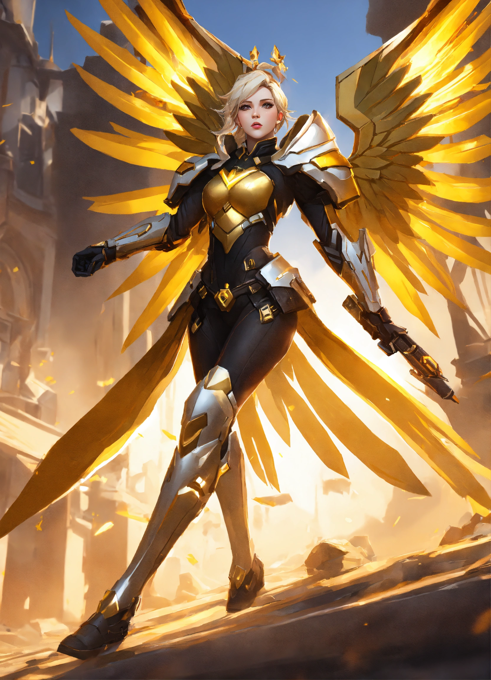 Lexica - Female Mercy Overwatch as a healer wearing black and gold ...