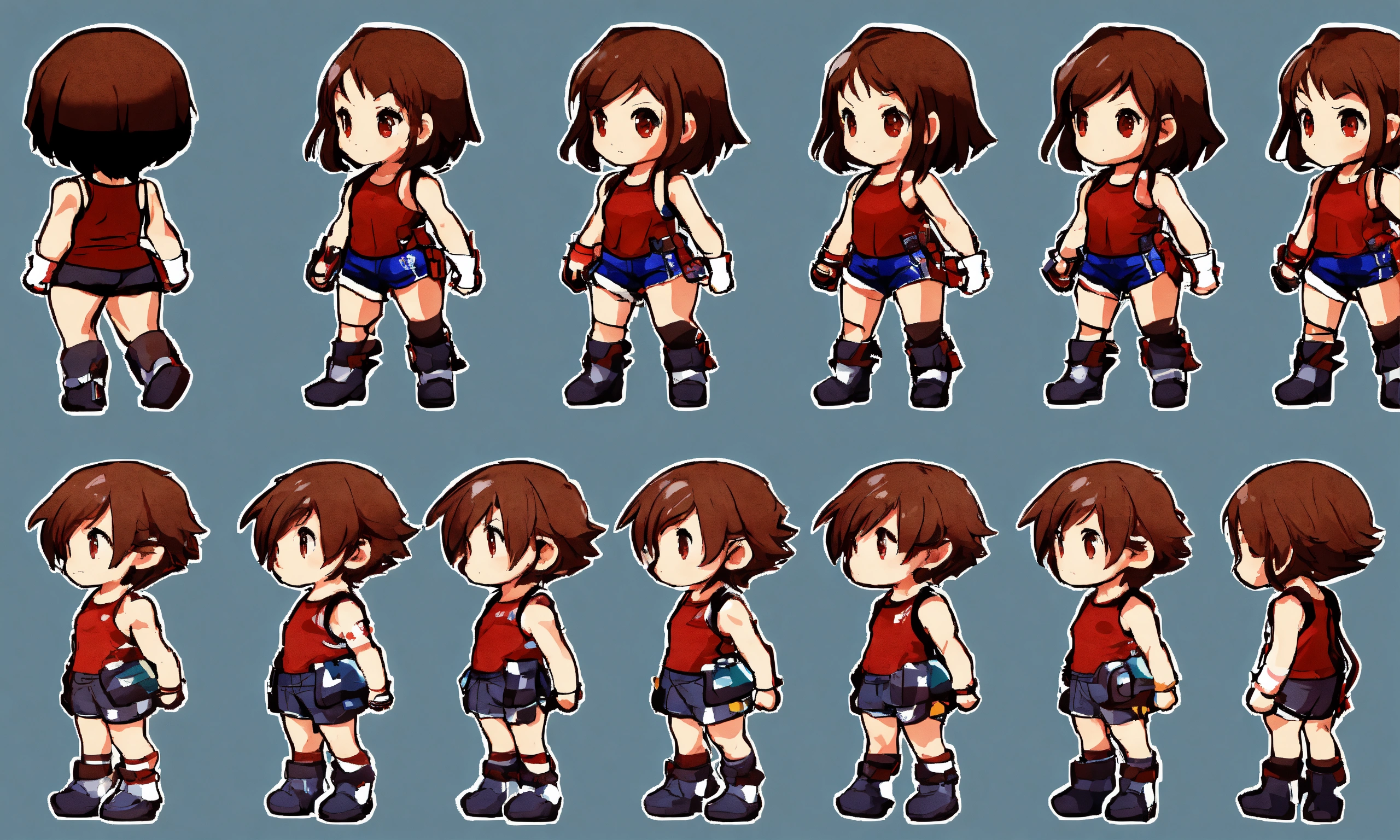 Lexica - Game assets, multiple poses, sprite sheet, girl, short hair ...