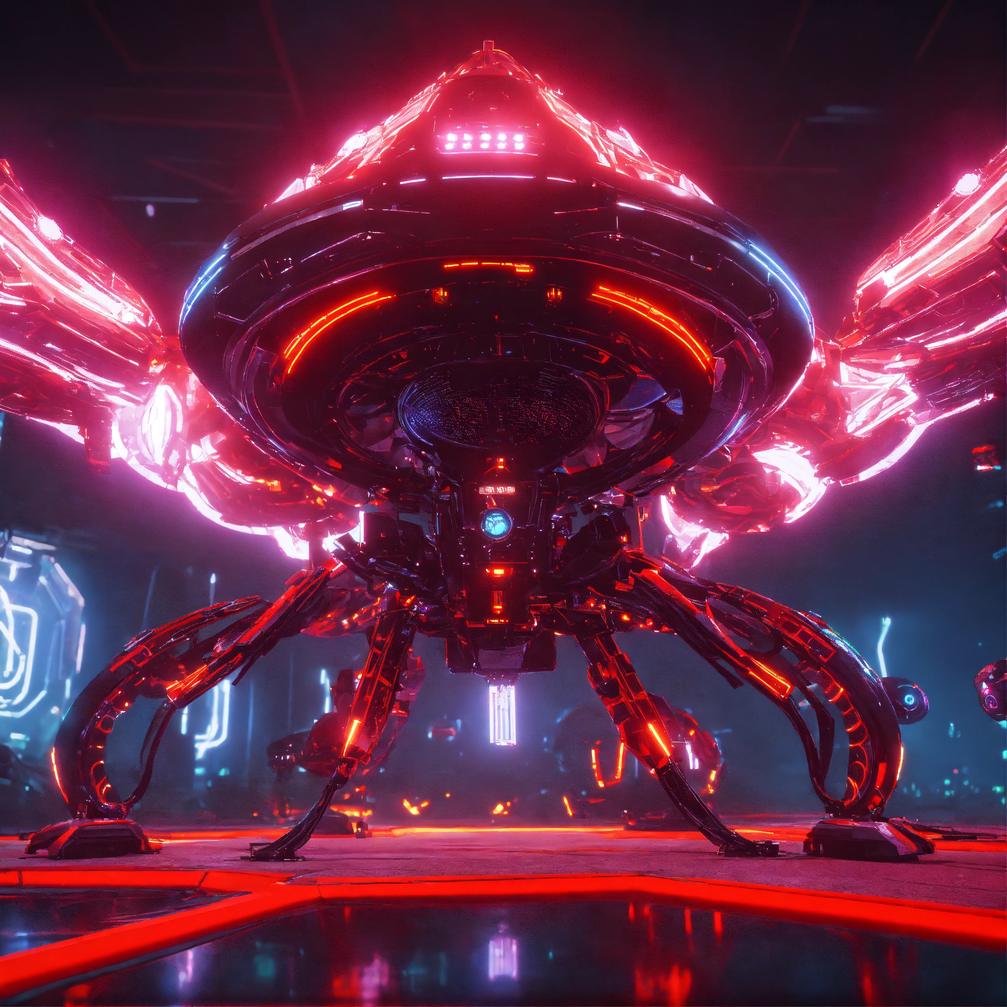 Lexica - 5 flying black patrol bots with robotic tentacles, luxury ...