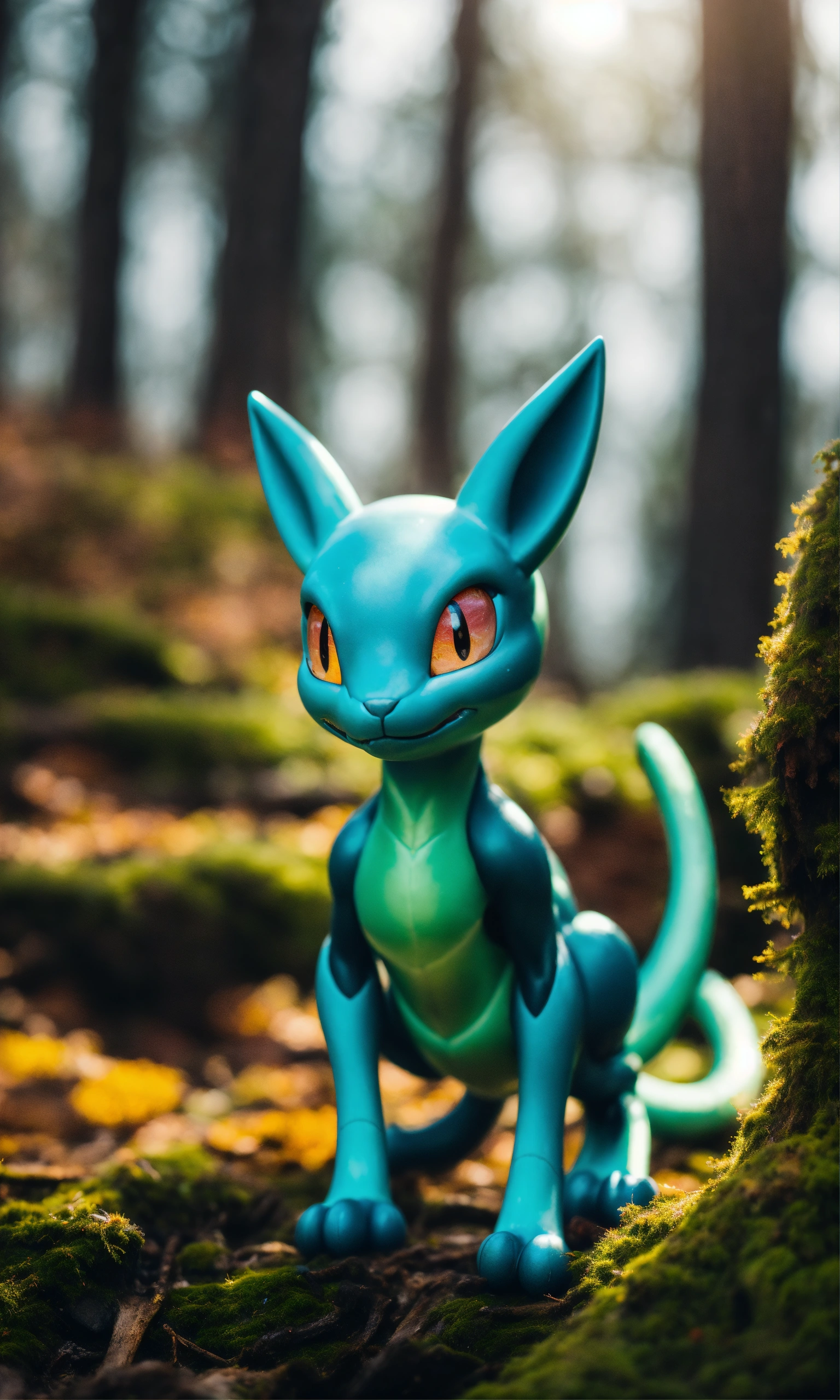 Lexica - A realistic mewtwo animal among the trees, forest lake, moss ...