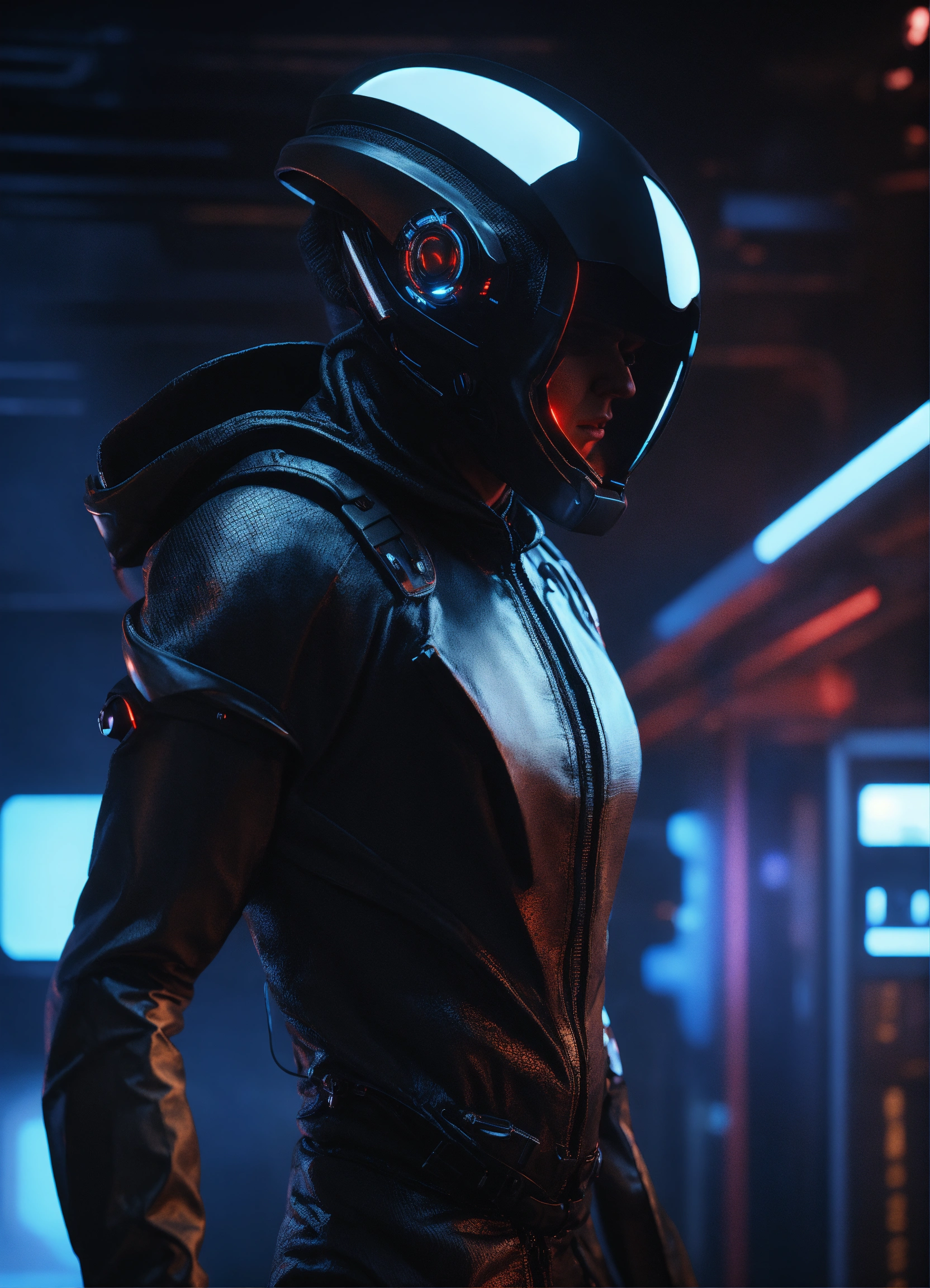 Lexica - Male alien mutant half cyborg hacker wearing futuristic black ...