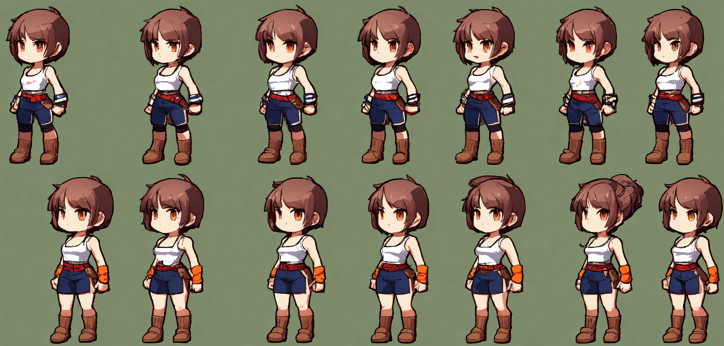 Lexica - Game assets, multiple poses, sprite sheet, girl, short hair ...