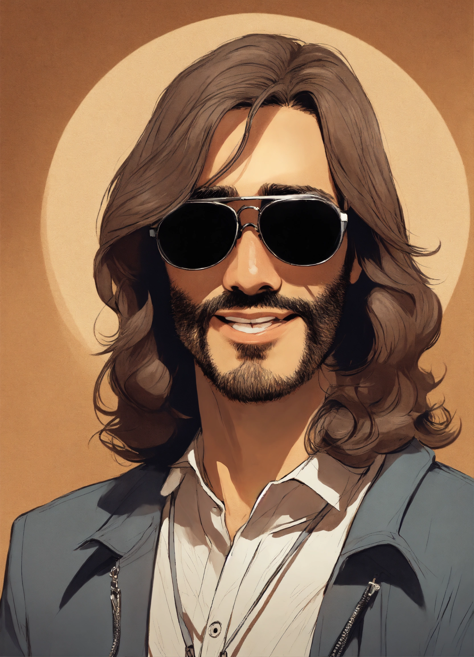 Lexica - Cartoon a 60s man with long hair is wearing sunglasses, in the ...