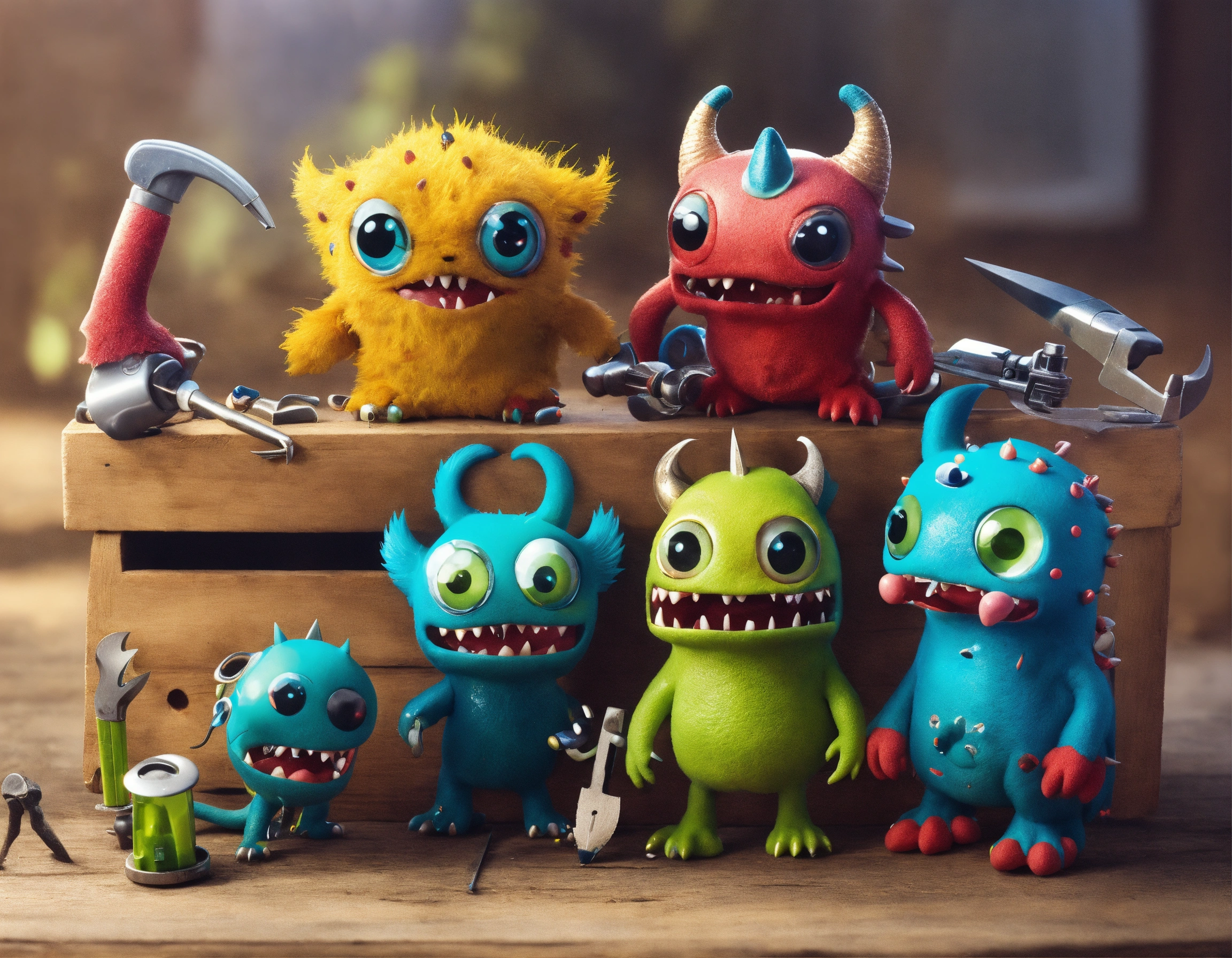 Lexica - Cute monsters using tools