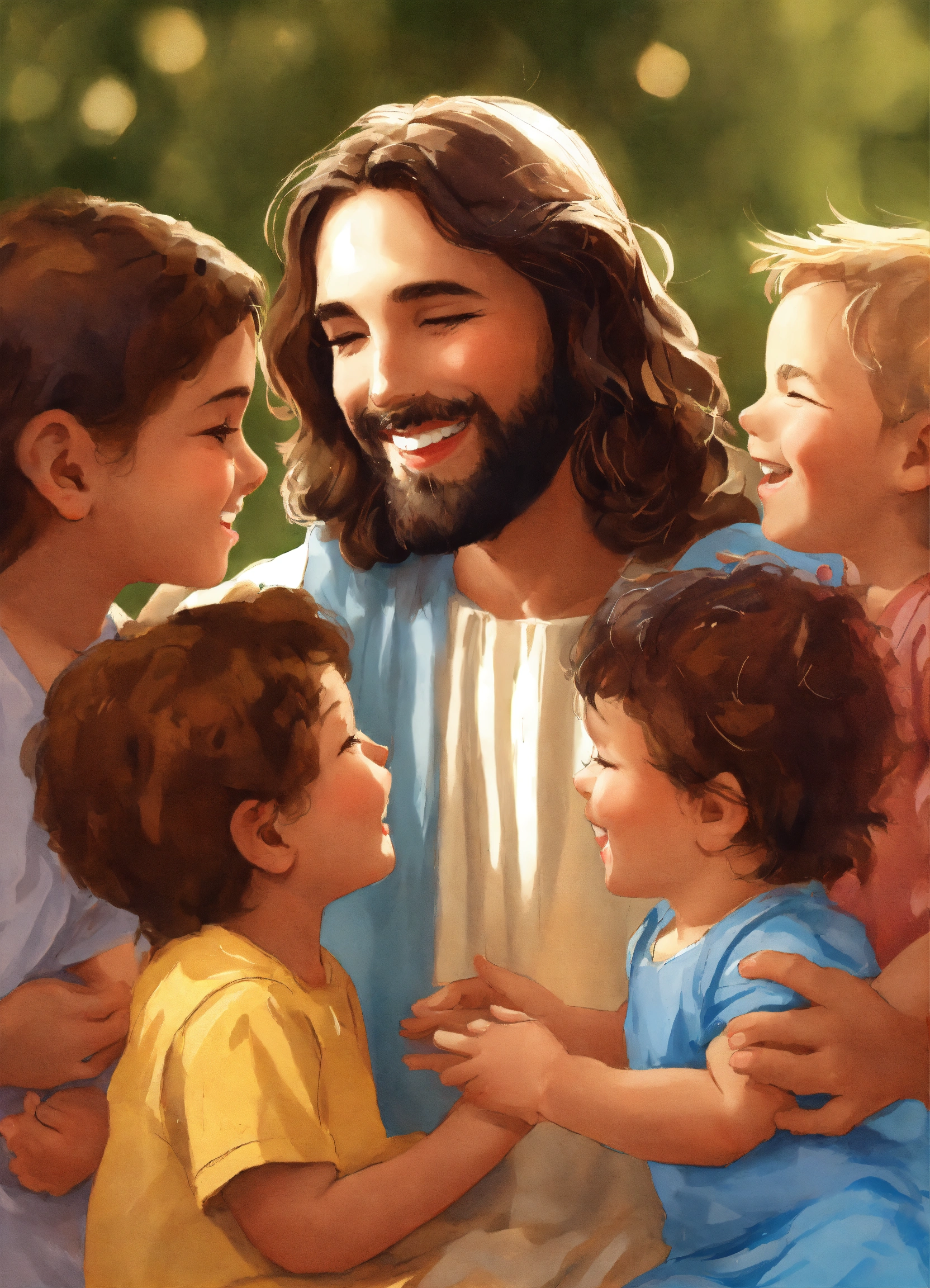 Lexica - Draw for toddlers of Jesus surrounded by children, smiling and ...