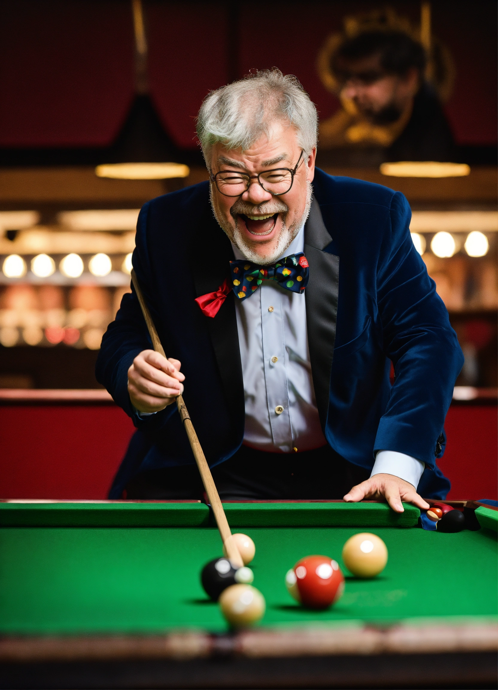 Lexica - Matthew Kelly playing snooker with a tiny snooker cue, wearing ...