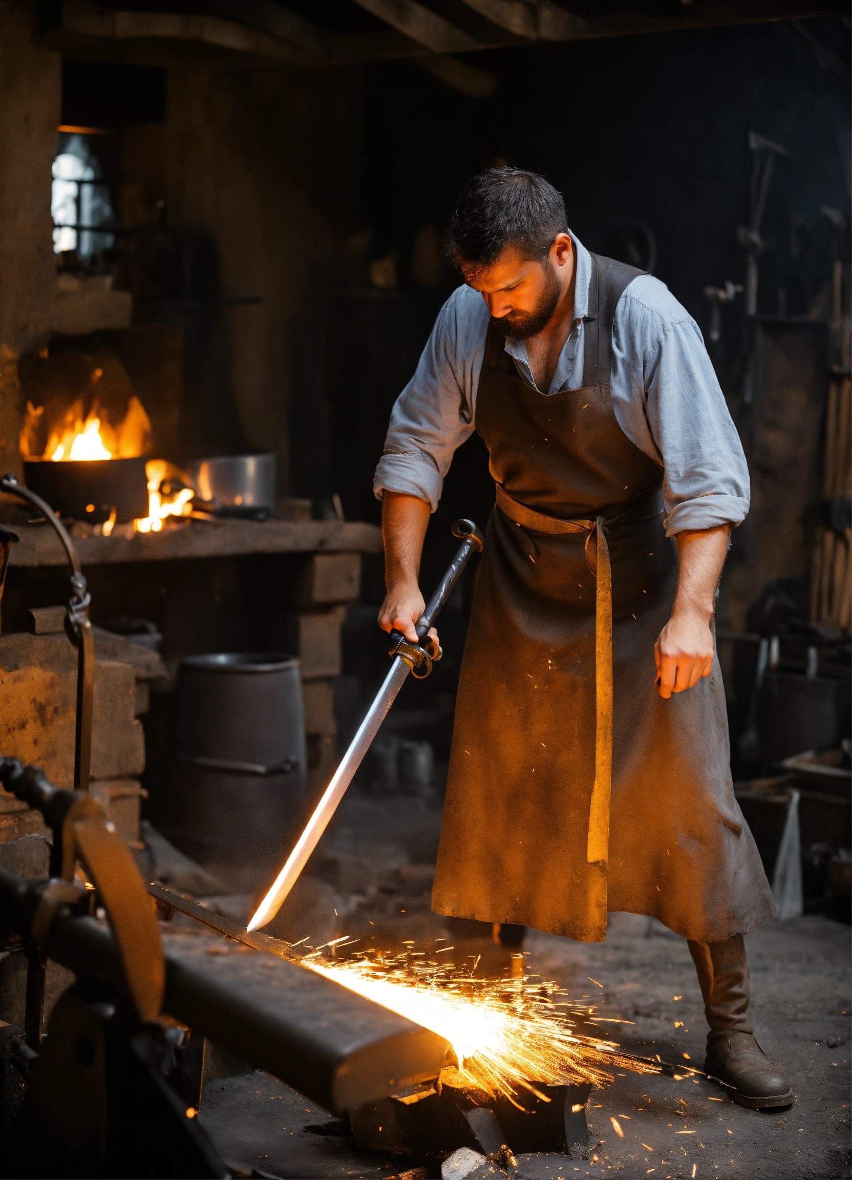 Lexica - A blacksmith, in loose clothing with an apron, removing a ...