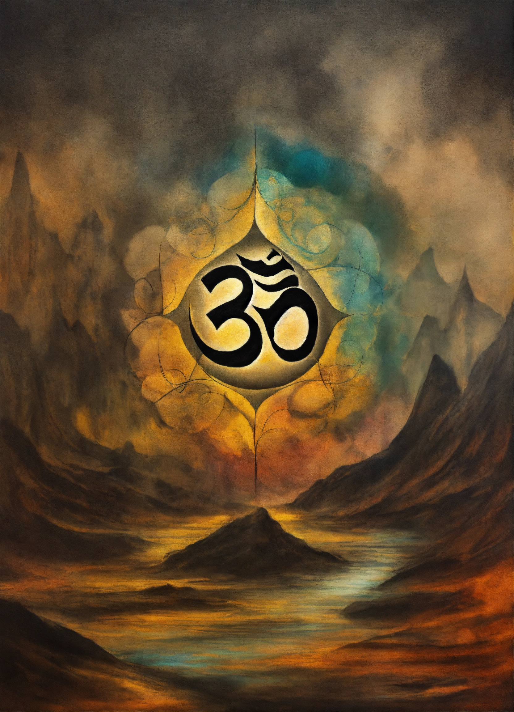 Lexica - Abstract charcoal drawing of om symbol in a mysterious and ...
