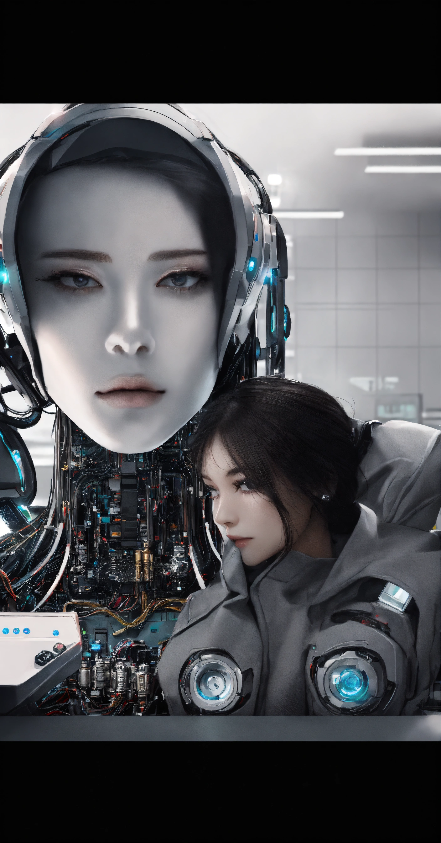Lexica - A strong mysterious business ai robot women cover the face more