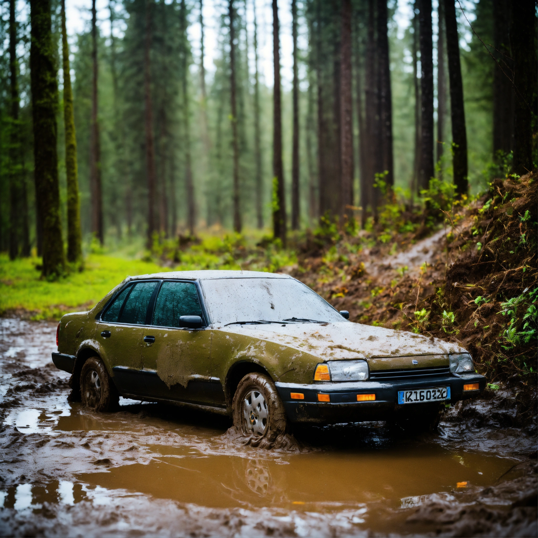 Lexica - A photo of a car covered in mud. The car is dirty and covered ...