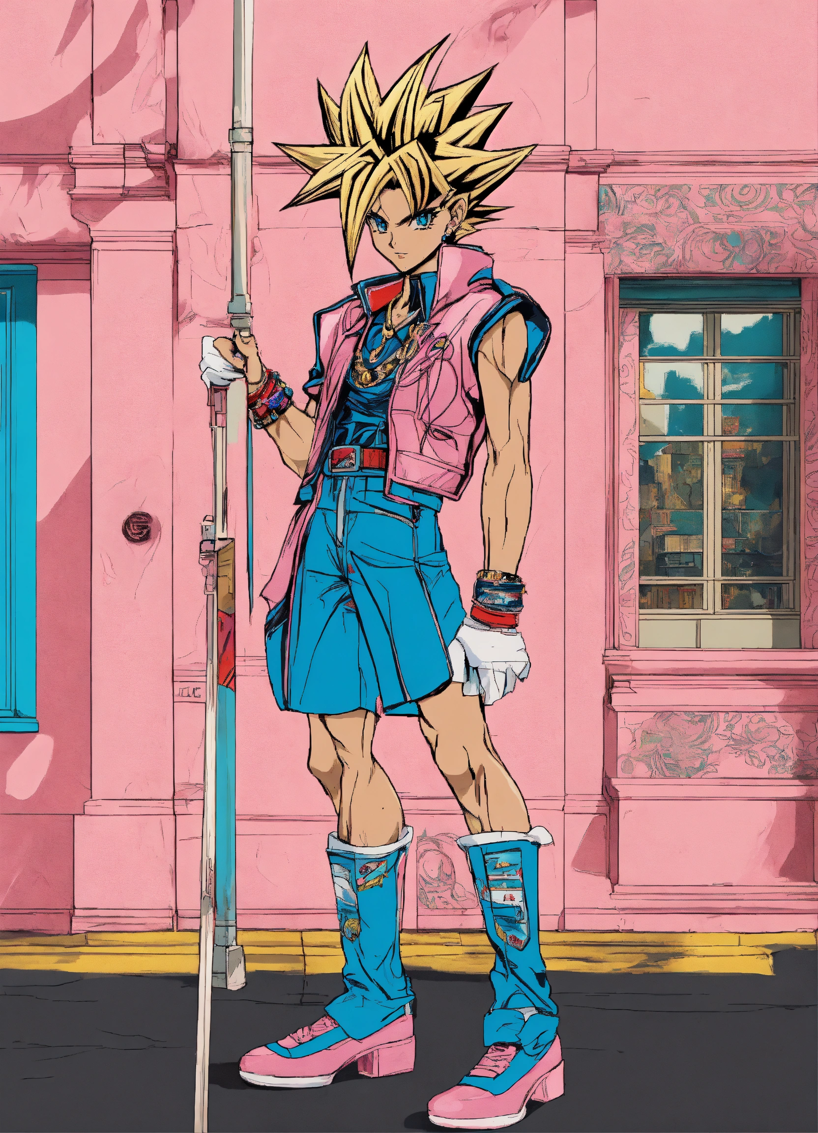 Lexica - Full body street art pink and miami blue yugi-oh in stylish ...