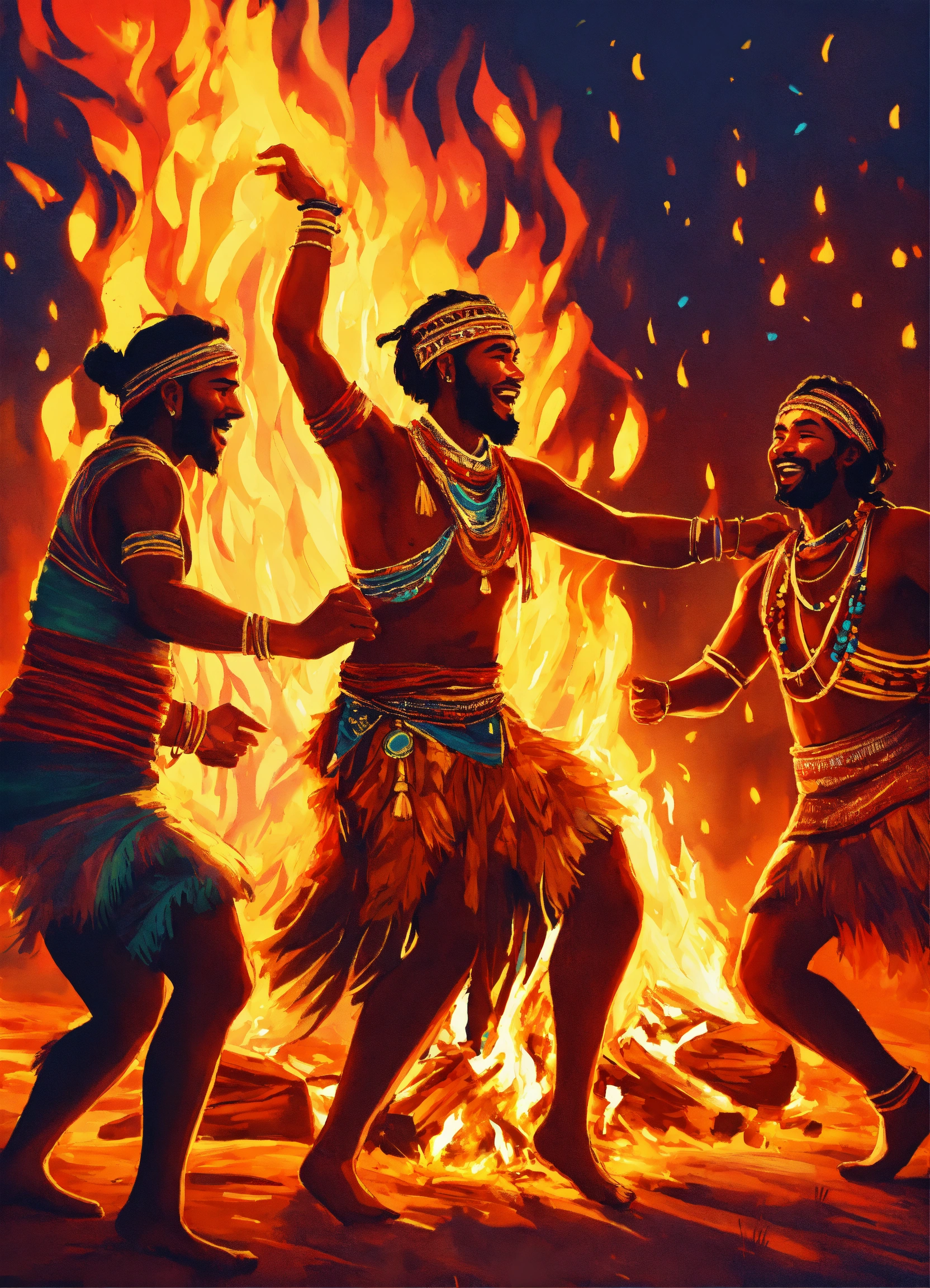 Lexica - A hand drawn painting of a group of tribal people dancing ...