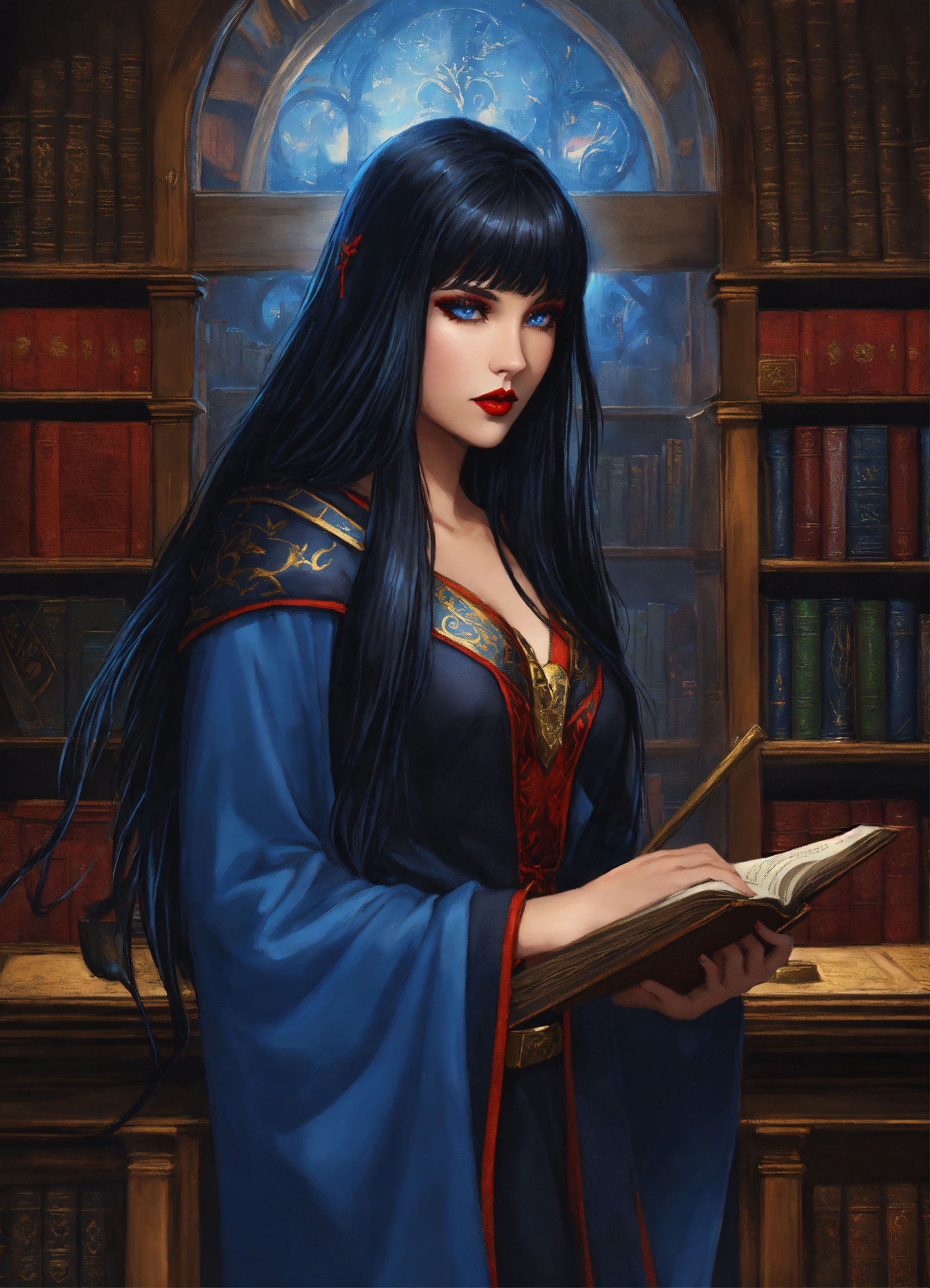 Lexica - 8k,fantasy art, female wizard, black embroidered robes, long ...