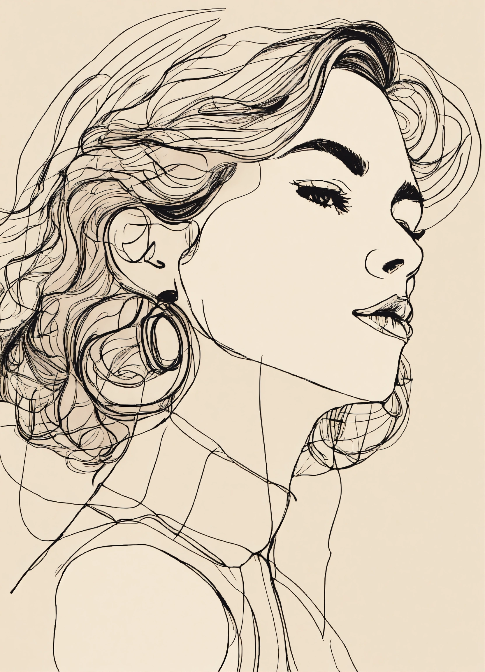 Lexica - Beautiful female portrait, one line drawing, bold sketch ...